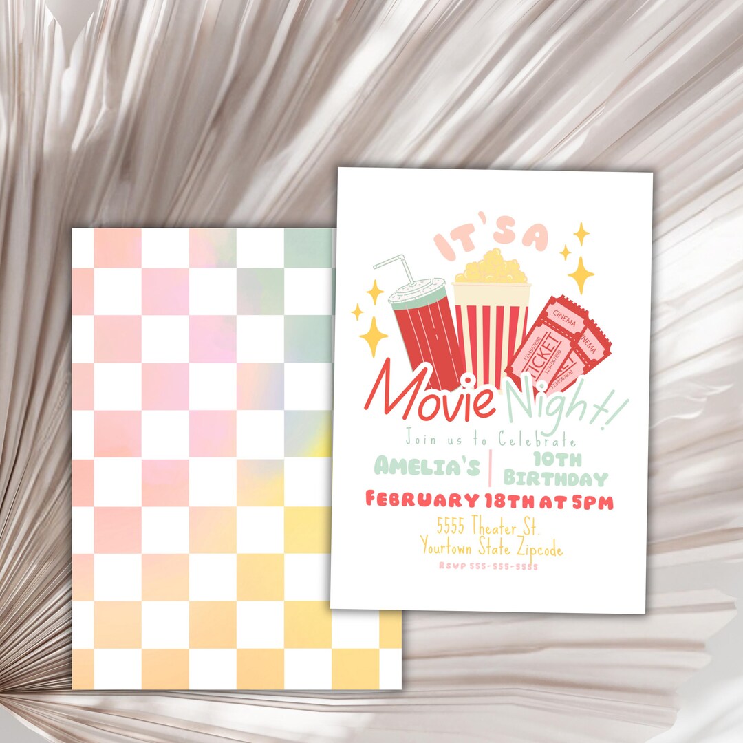 Editable Outdoor Movie Night Theme Party Invitation, Retro Movie Night ...