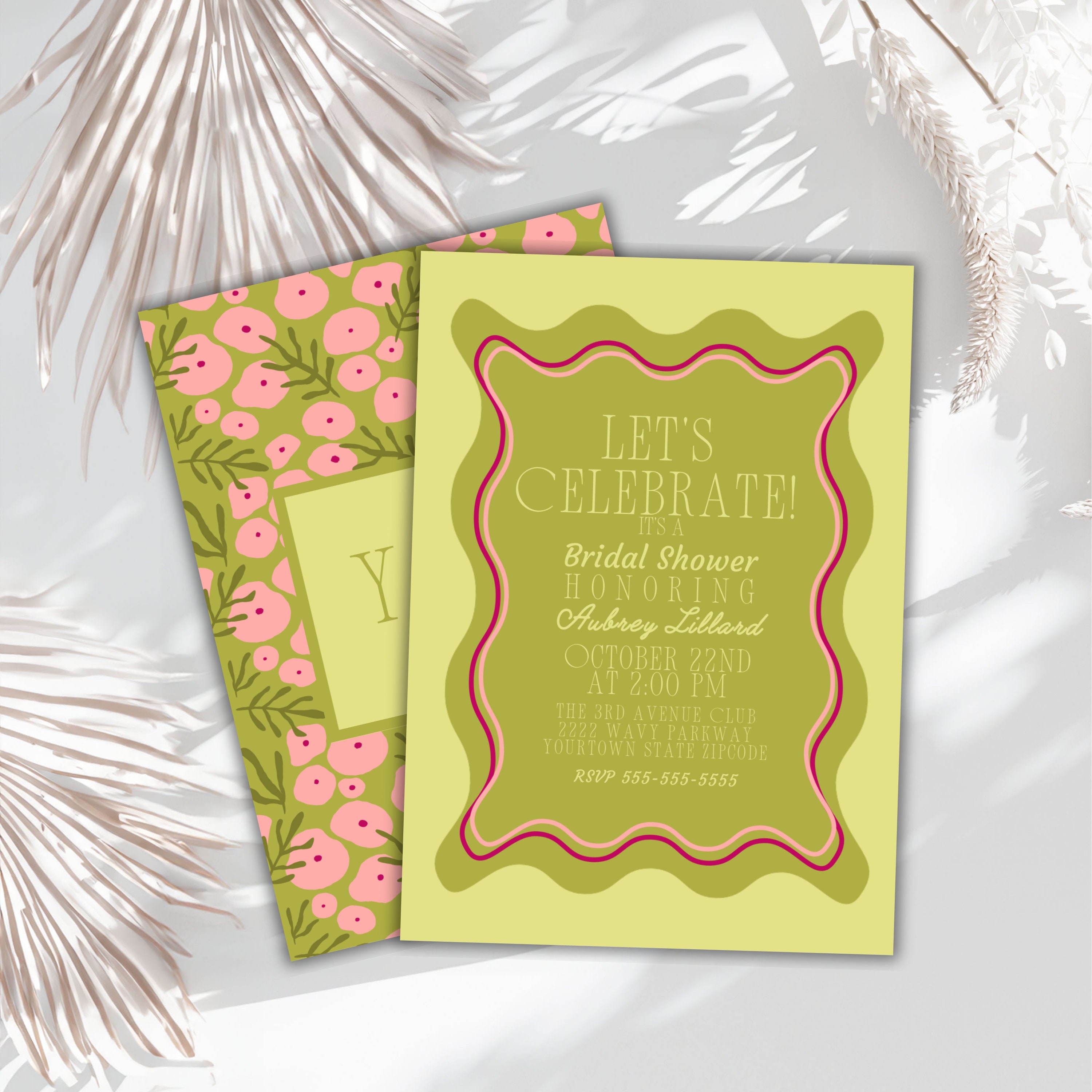 Editable Wavy Bridal Shower Mod Wedding Doodle Illustrated Floral ...