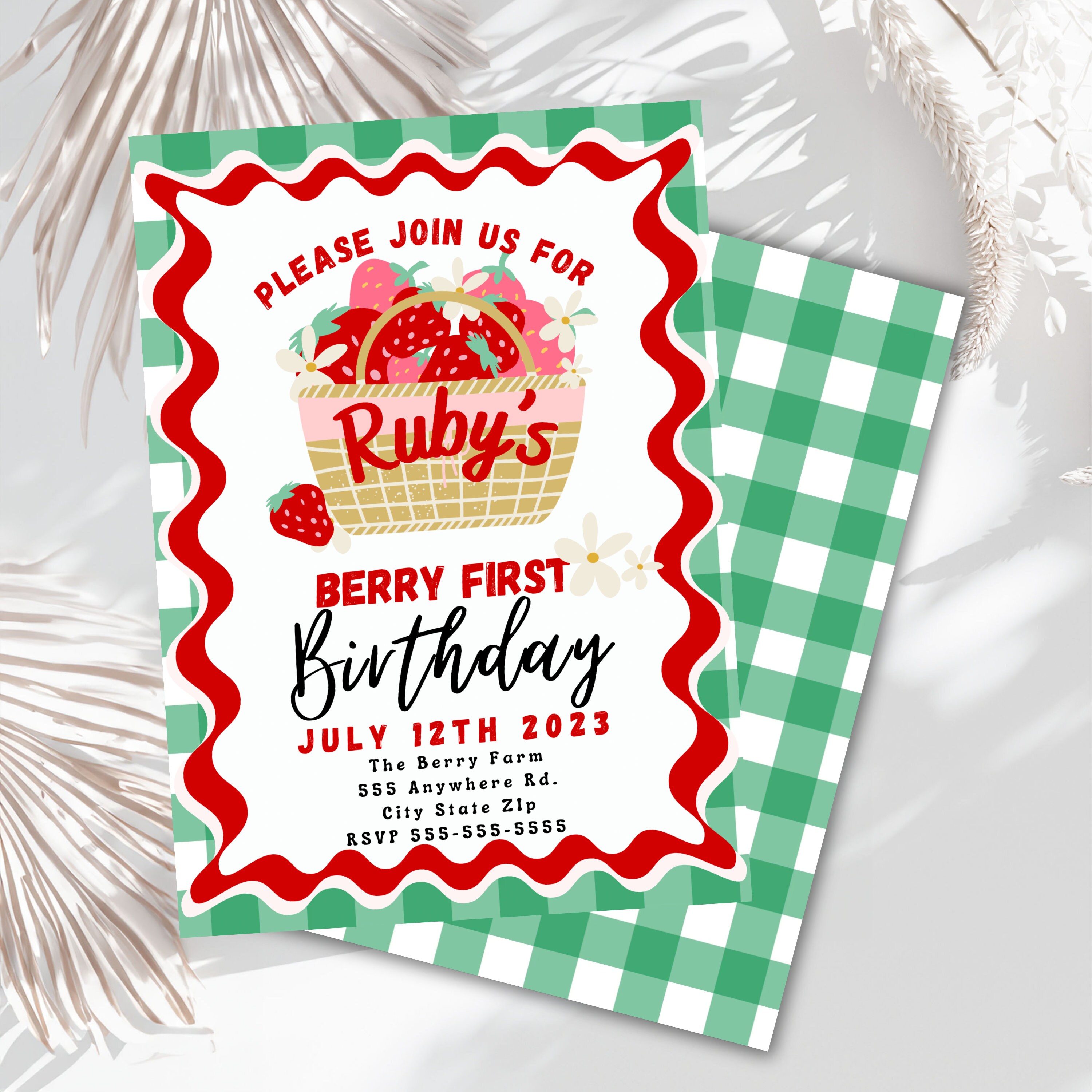 Editable Berry First Birthday Invites Strawberry Invitation , Retro ...