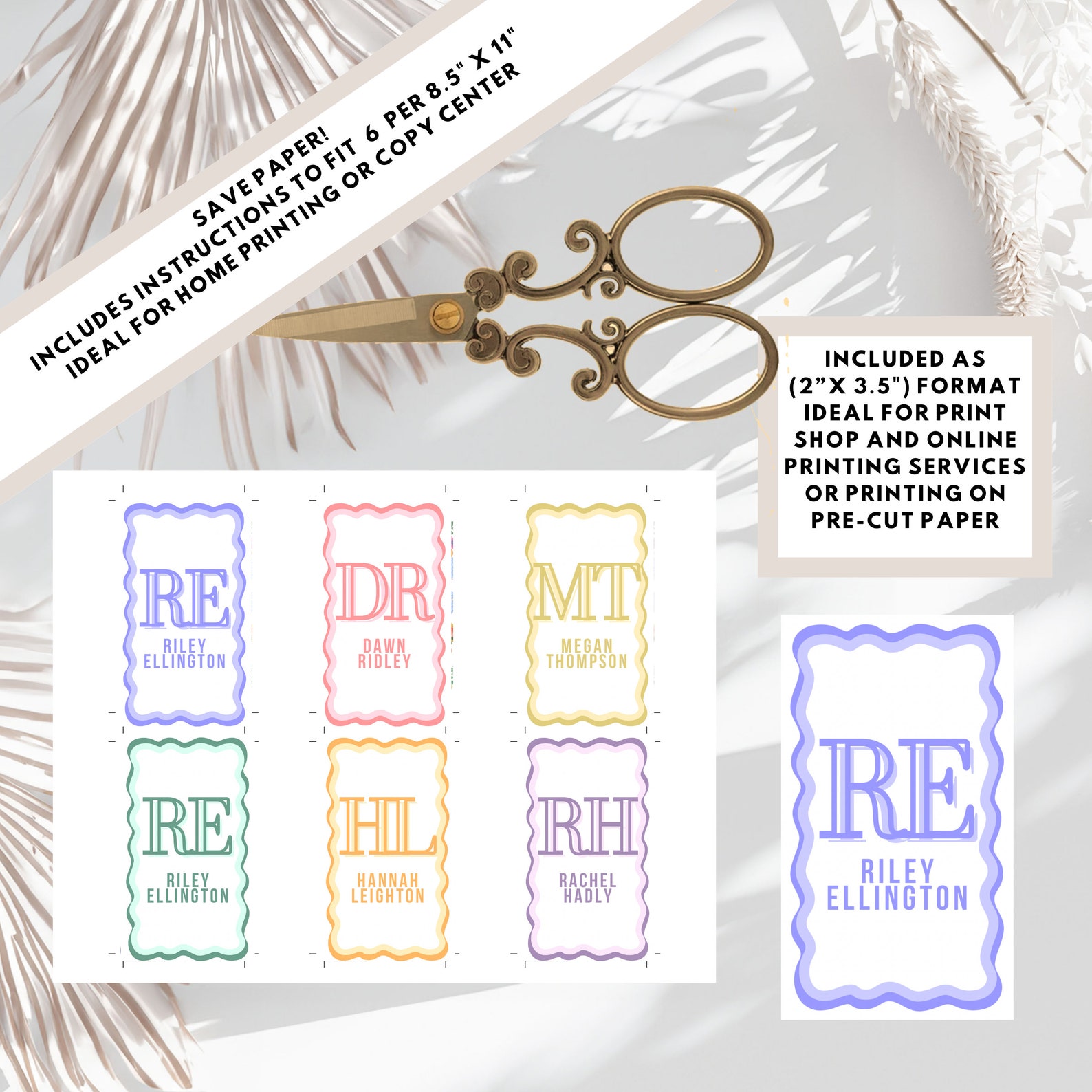 Editable- Initial Colorful Bachelorette Favor Tag Wavy Boarder Gift Tag ...