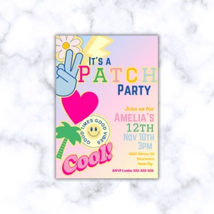 Editable Patch Party 90s Party Invitation Patches Themed Printable, Varsity Patch Party Girls ...