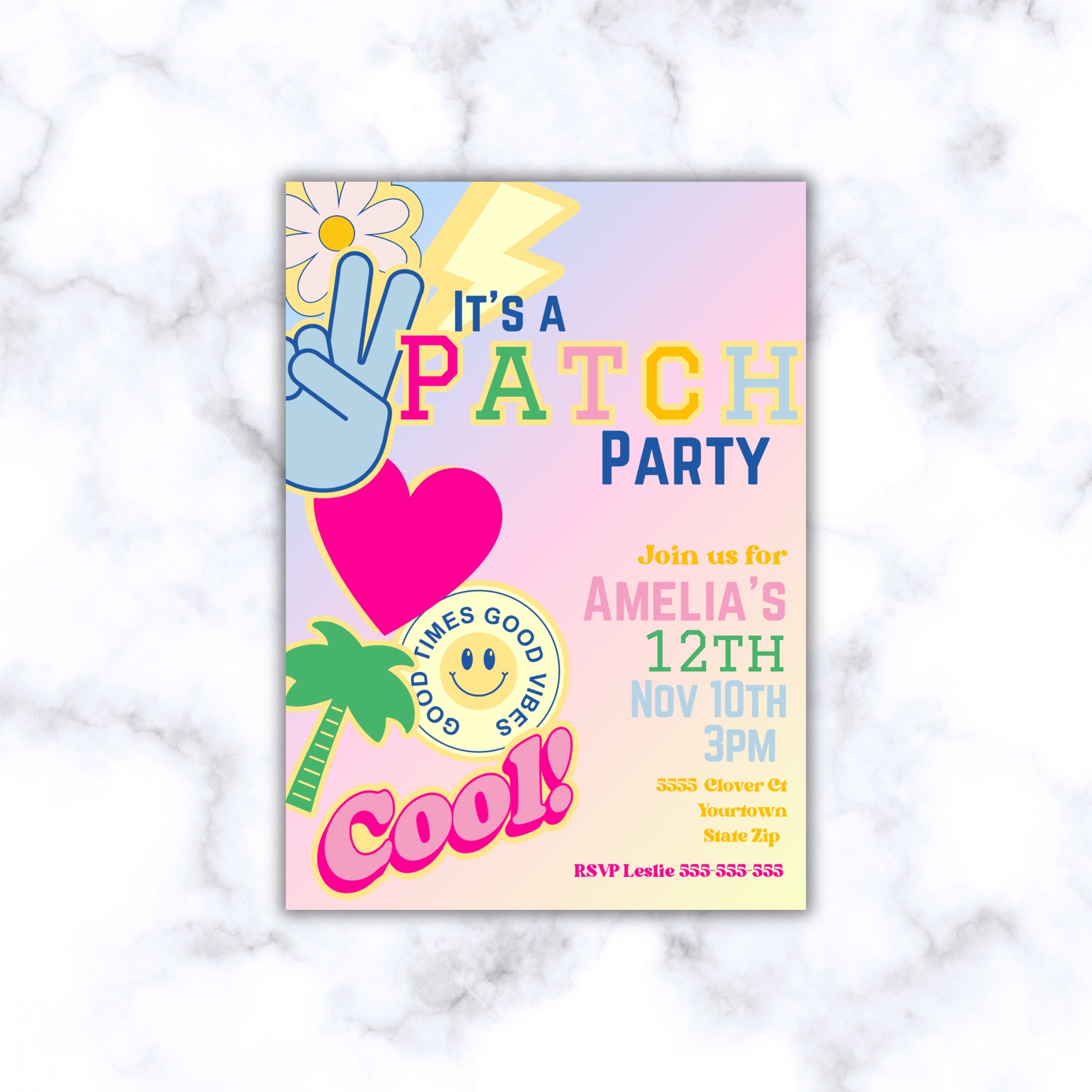 Editable Patch Party 90s Party Invitation Patches Themed Printable ...