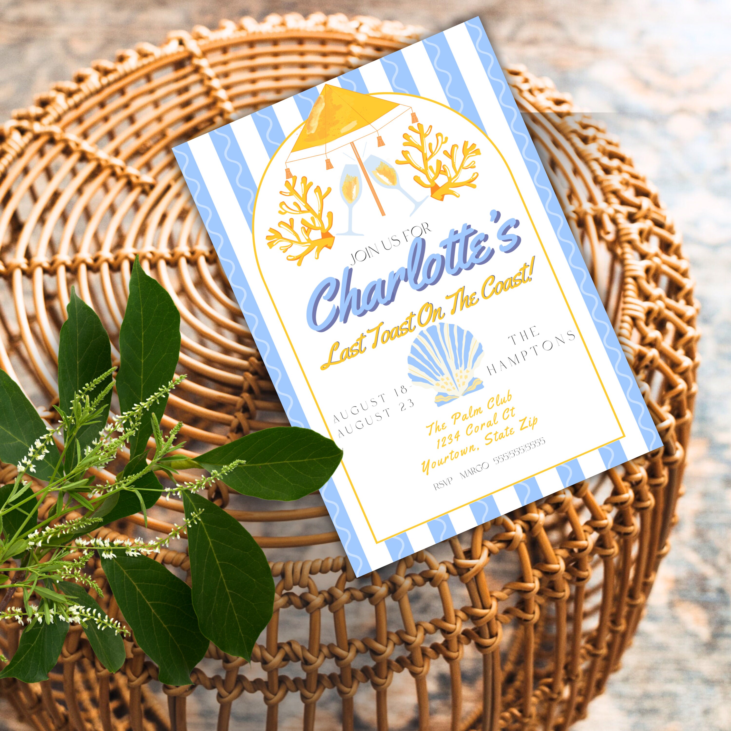 Editable- Coastal Bachelorette Invitation Set, Last Toast on the Coast ...
