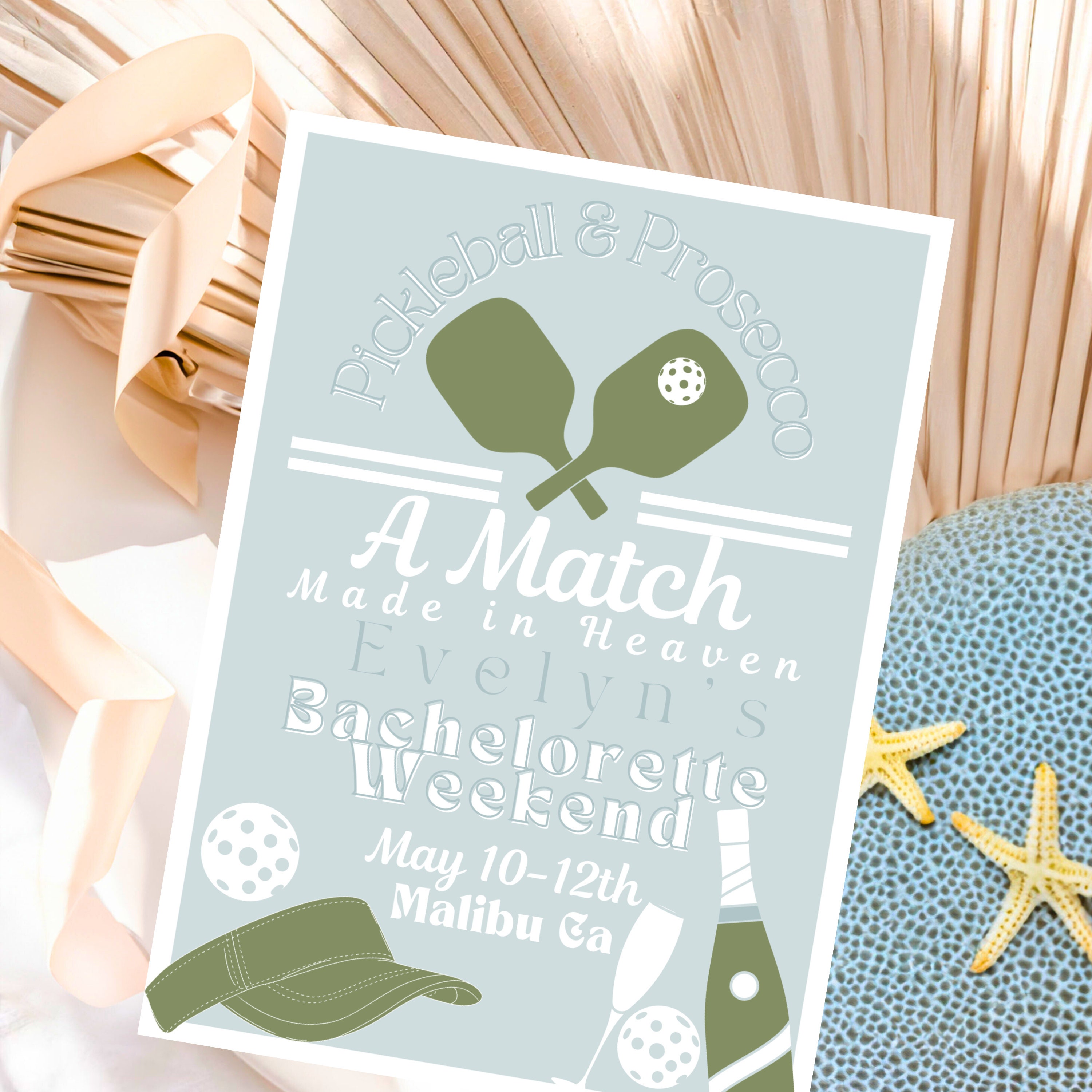 Editable Match Made in Heaven Bachelorette Invite Pickle Ball Prosecco ...