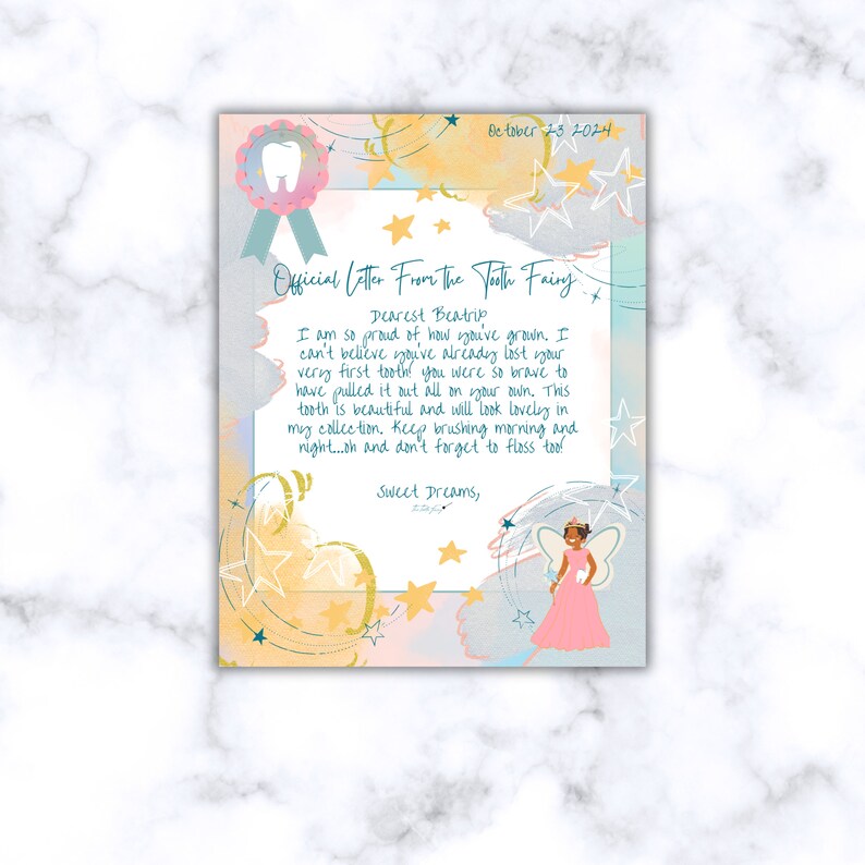 Kids Editable Royal Tooth Fairy Letter, Black Tooth Fairy Certificate ...