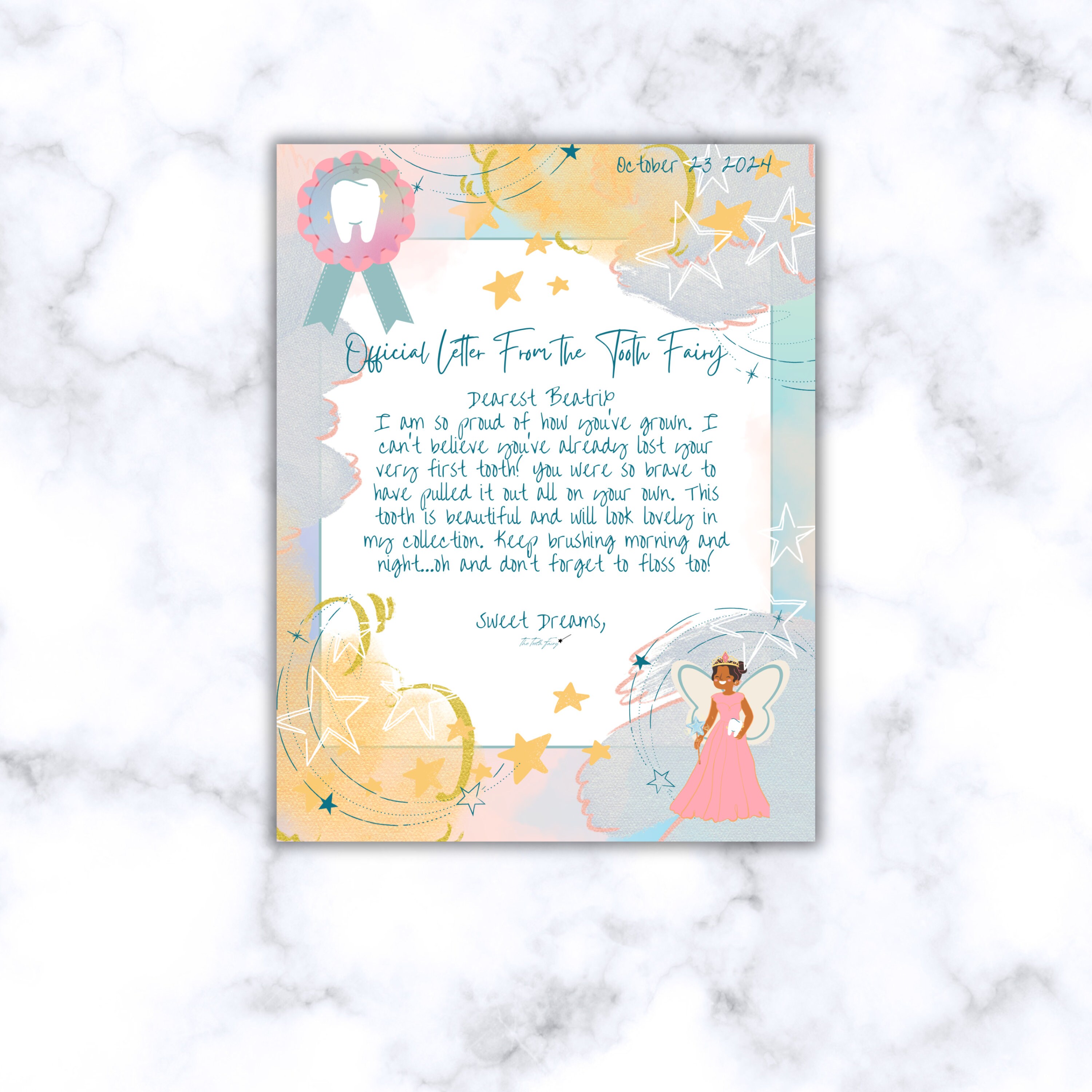 Kids Editable Royal Tooth Fairy Letter, Black Tooth Fairy Certificate ...