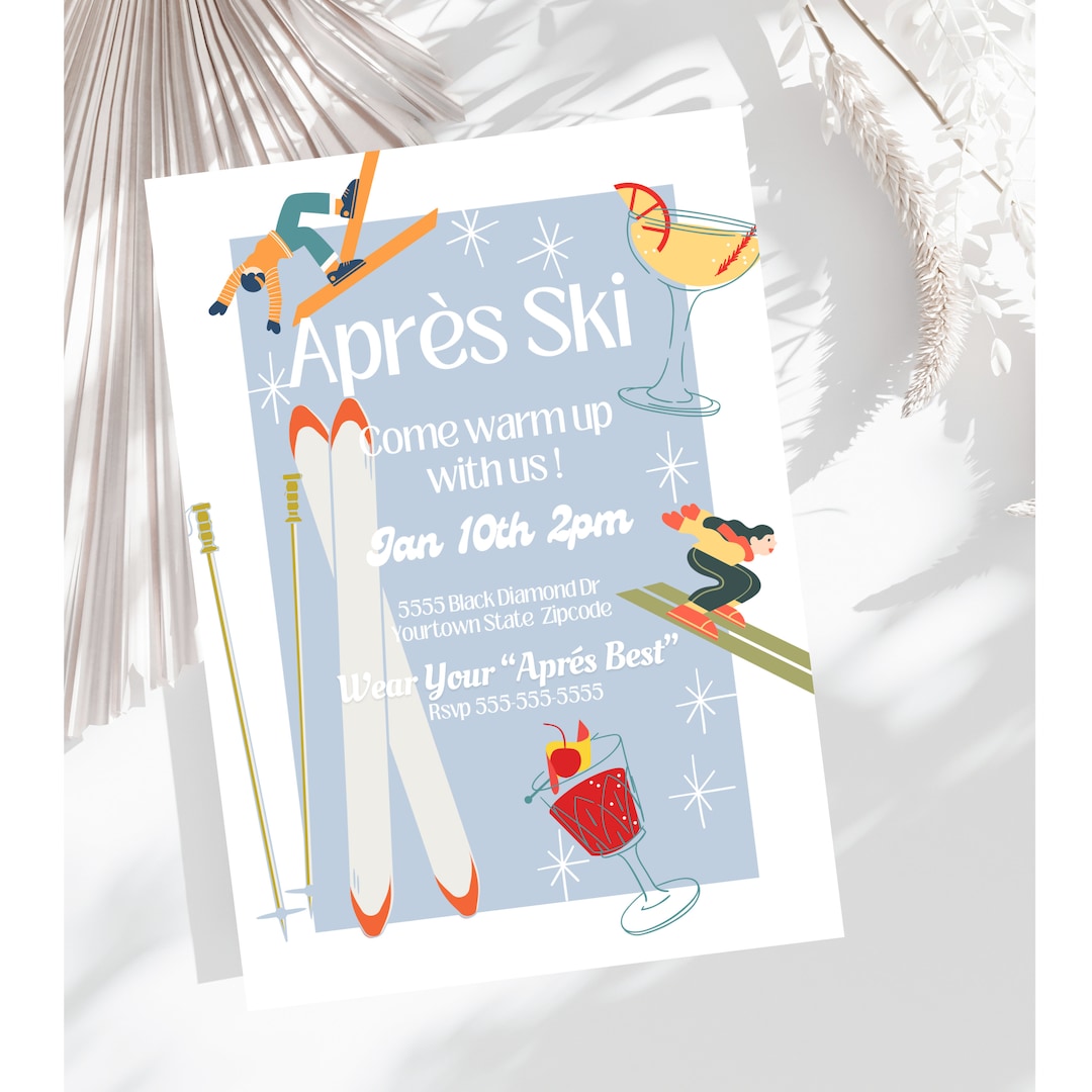Editable Apres Ski Party Birthday Invite Retro Ski Party, Cabin ...