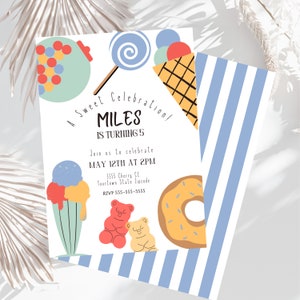 Editable Sweet Celebration Invitation Retro so Sweet Candy Shop Theme ...
