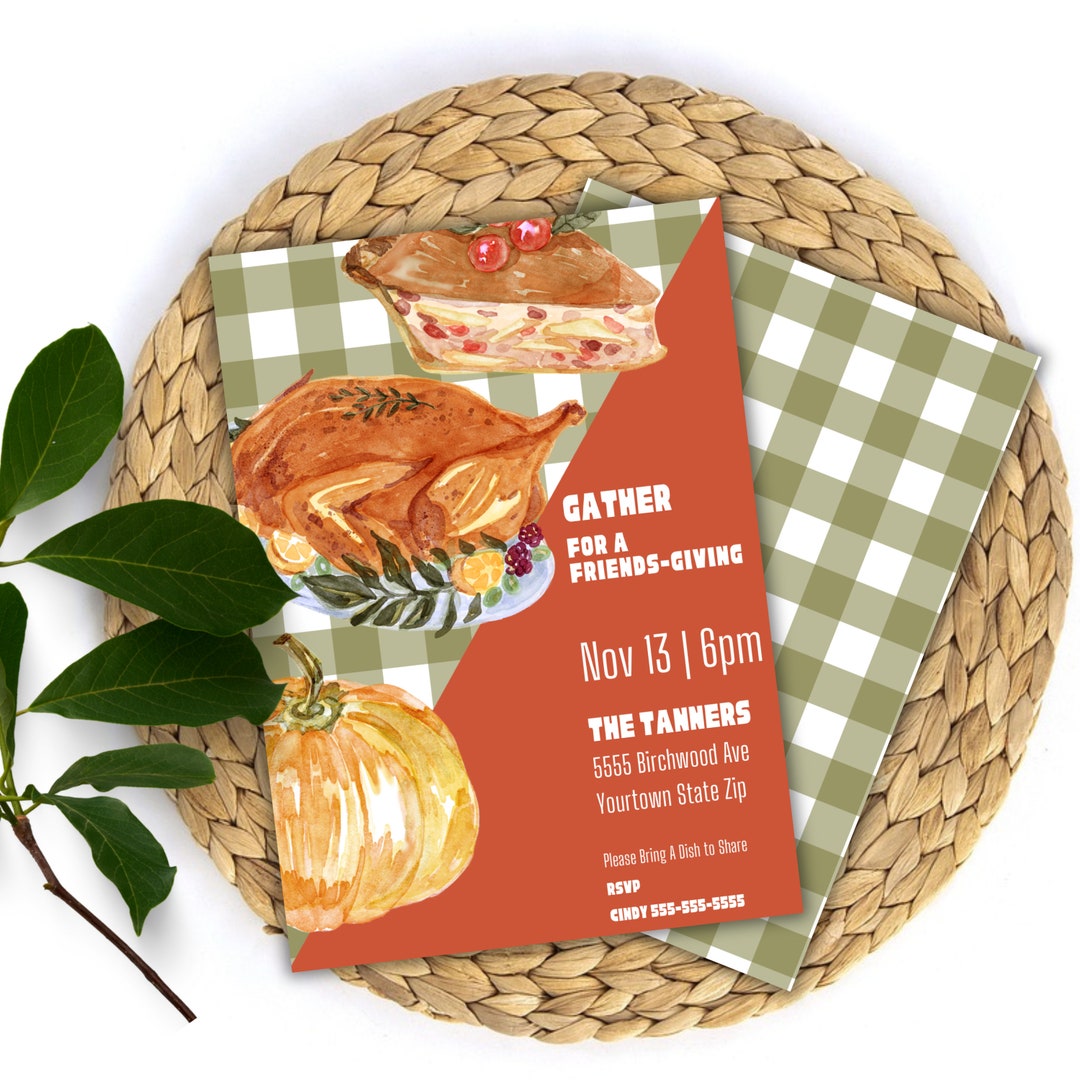 Editable - Friends Thanksgiving Dinner Party Invitation Rust ,turkey ...