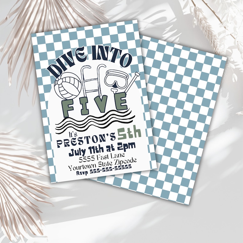 Editable Dive Into Five Invitation Pool Party Cool 5th Birthday Party ...