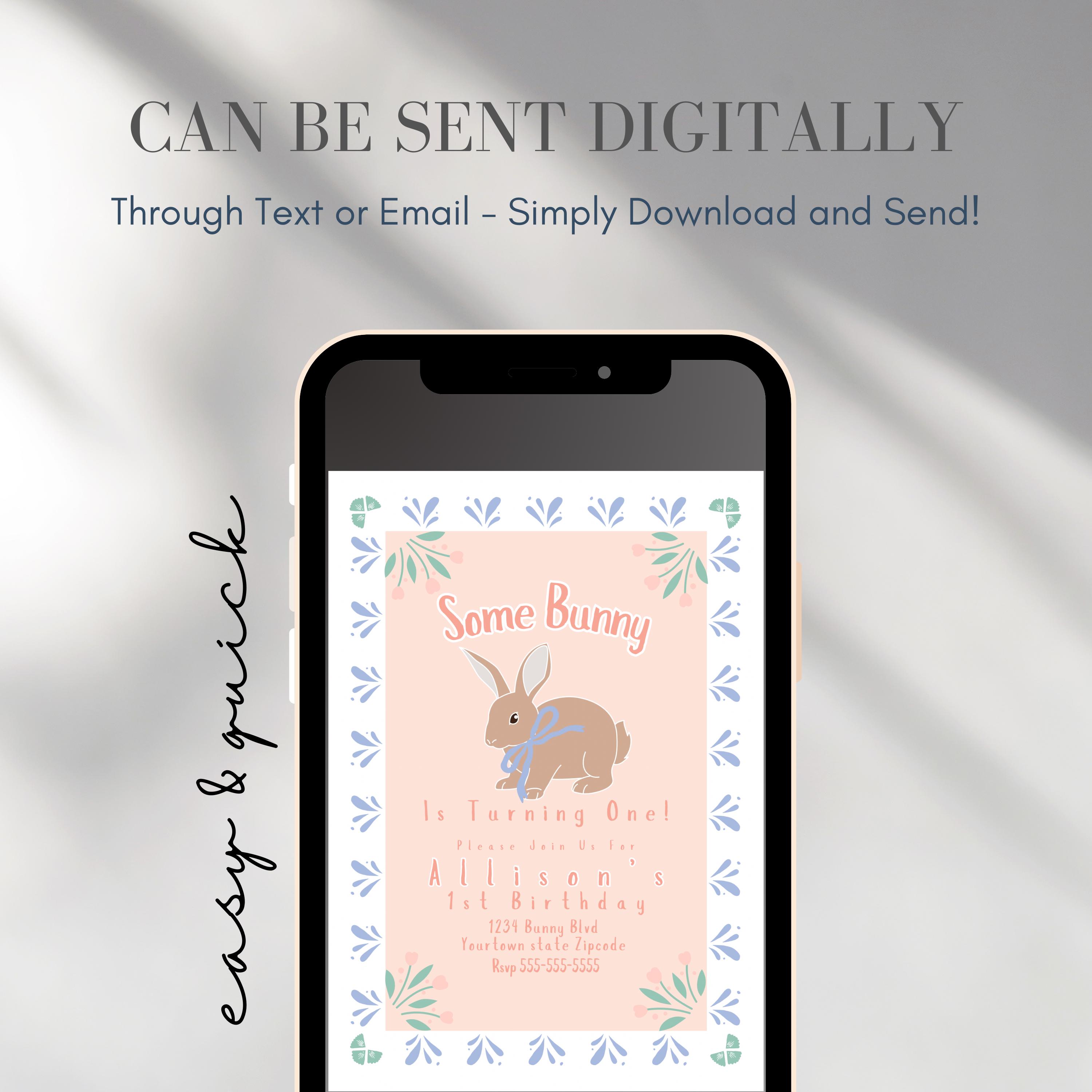 Editable- Some Bunny First Invite Blush Bow Birthday Idea Bunny Invite ...