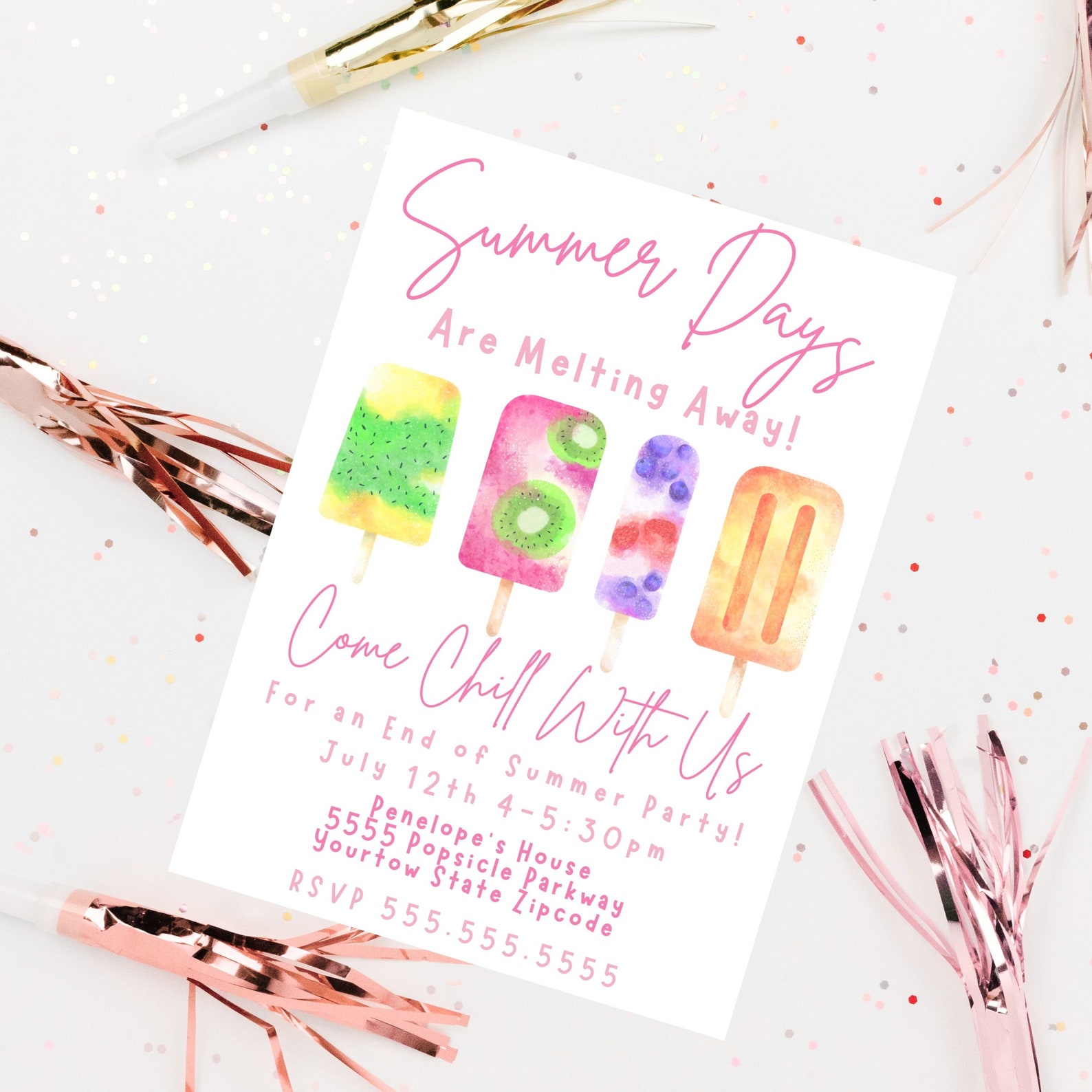 Editable Goodbye Summer Popsicle Party Invitation Retro Lets Chill ...