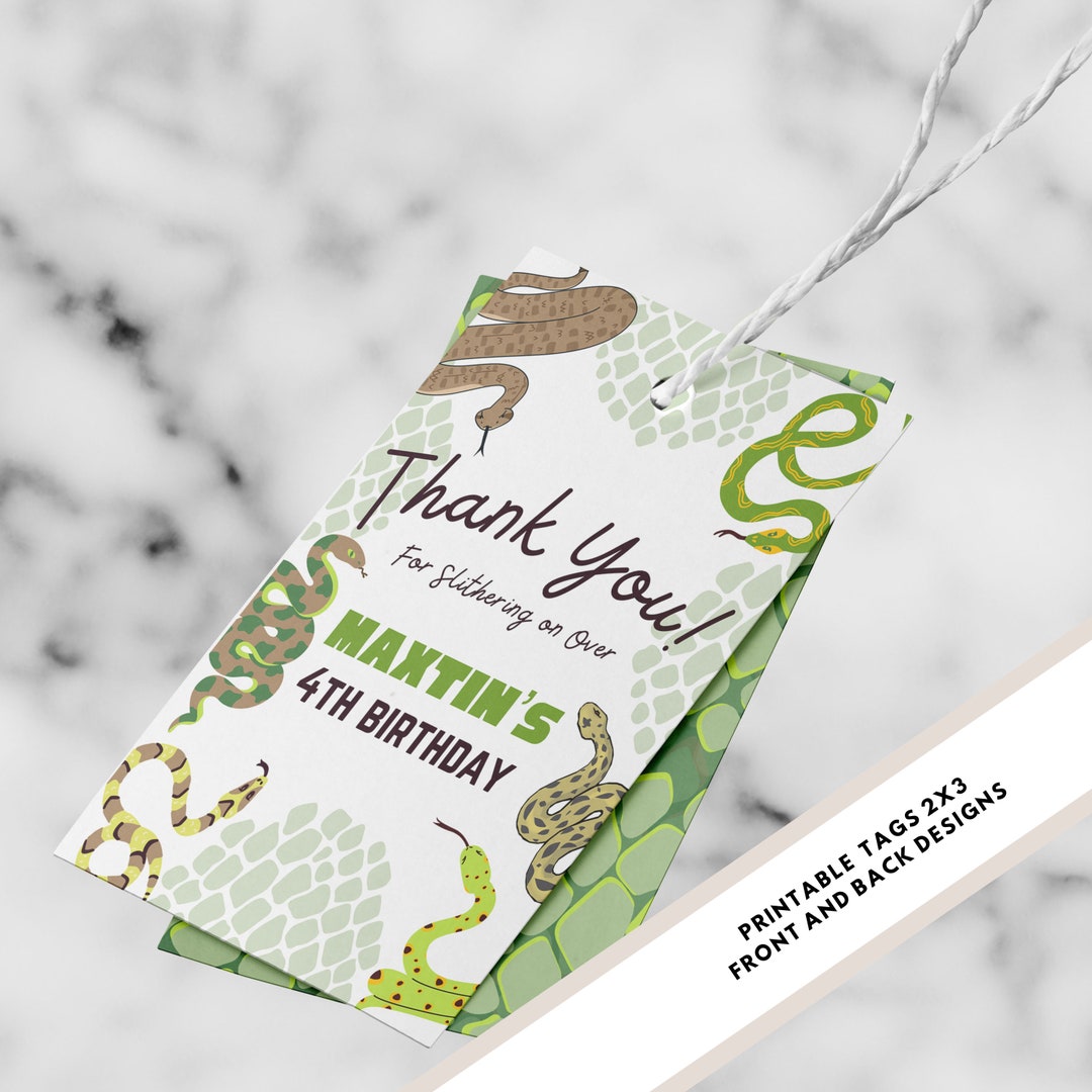 Editable Snake Theme Thank You Tags , Slither on Over Reptile Gift ...