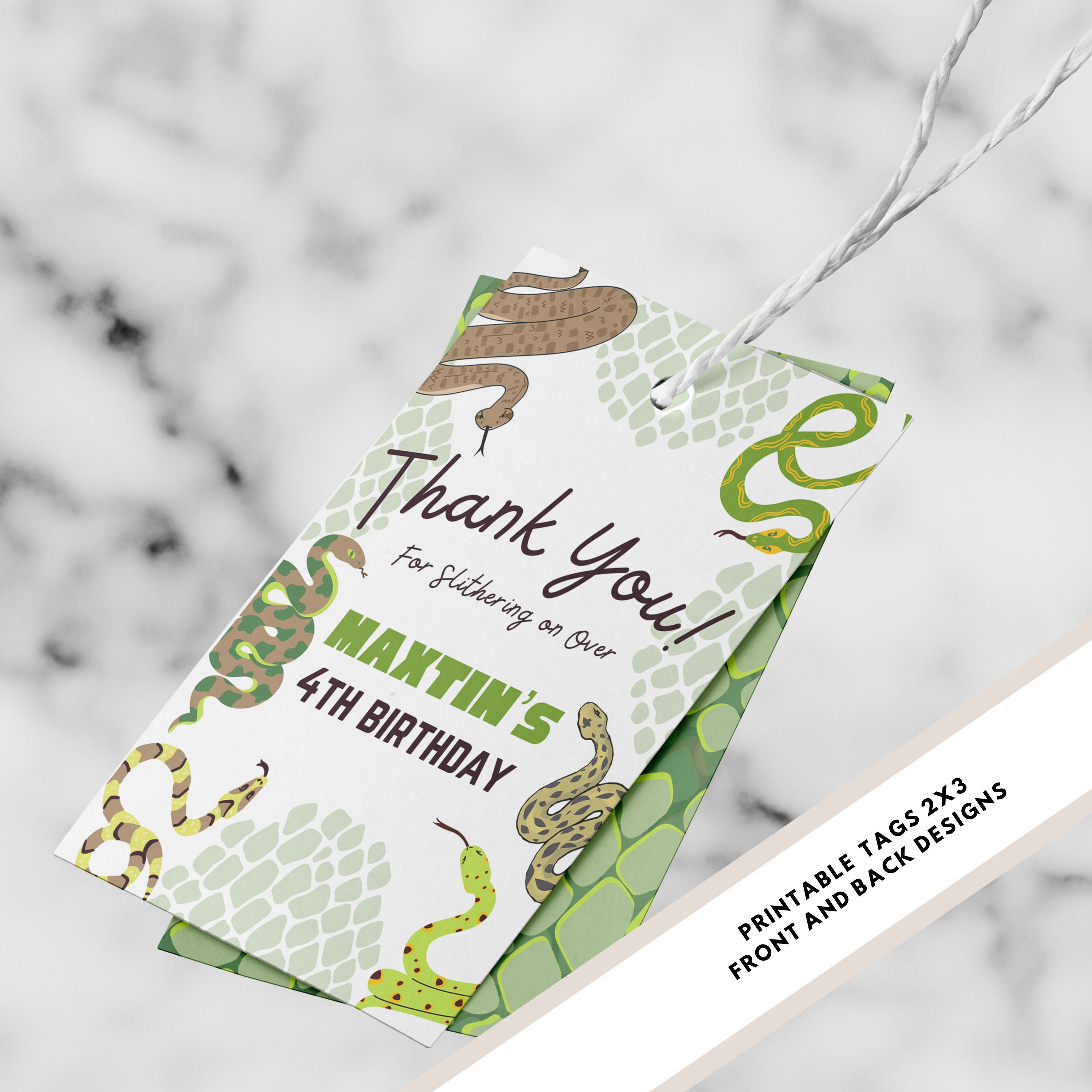 Editable Snake Theme Thank You Tags , Slither on Over Reptile Gift ...