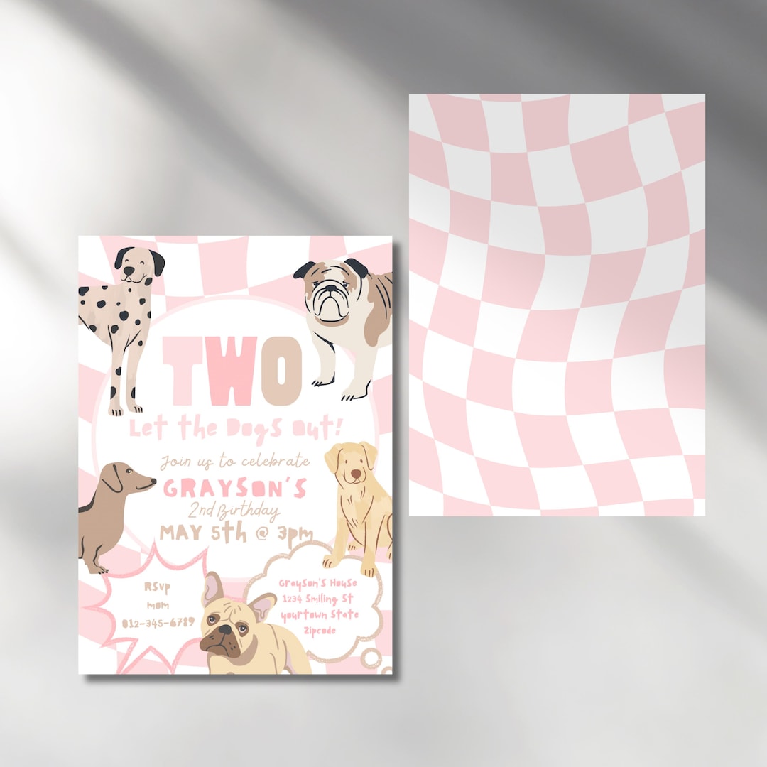 Two Let the Dogs Out Birthday Invitation, Pink Puppy Party (digital ...
