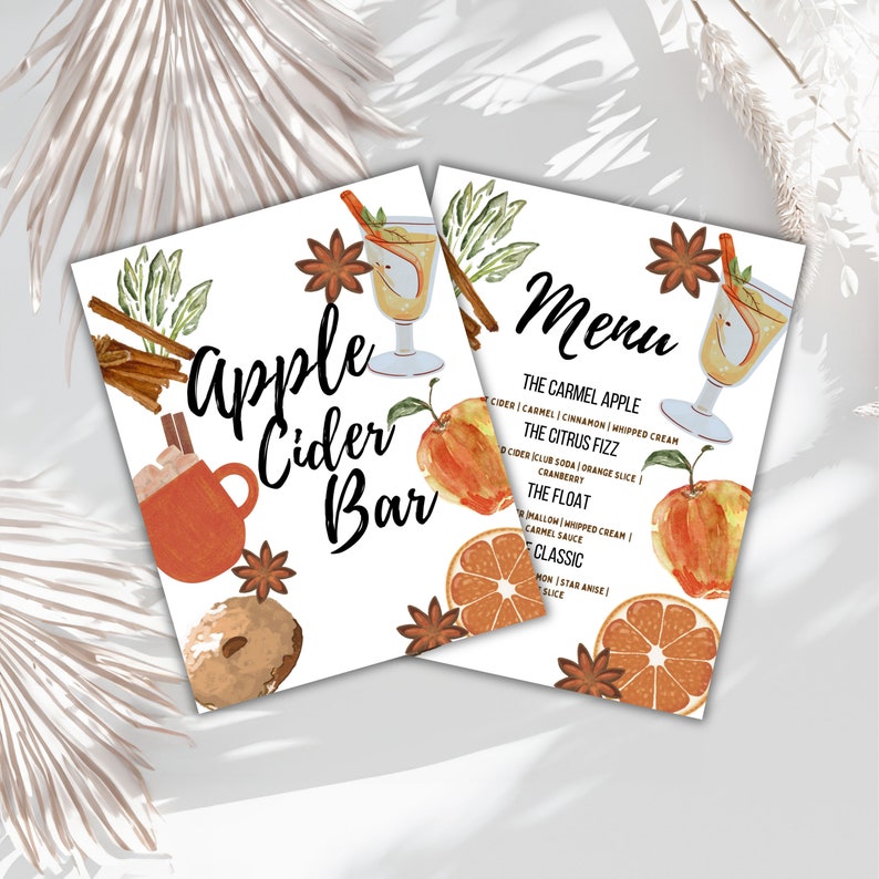 Editable Apple Cider Station Sign Menu Baby Shower Hot Cider Bar Apple ...