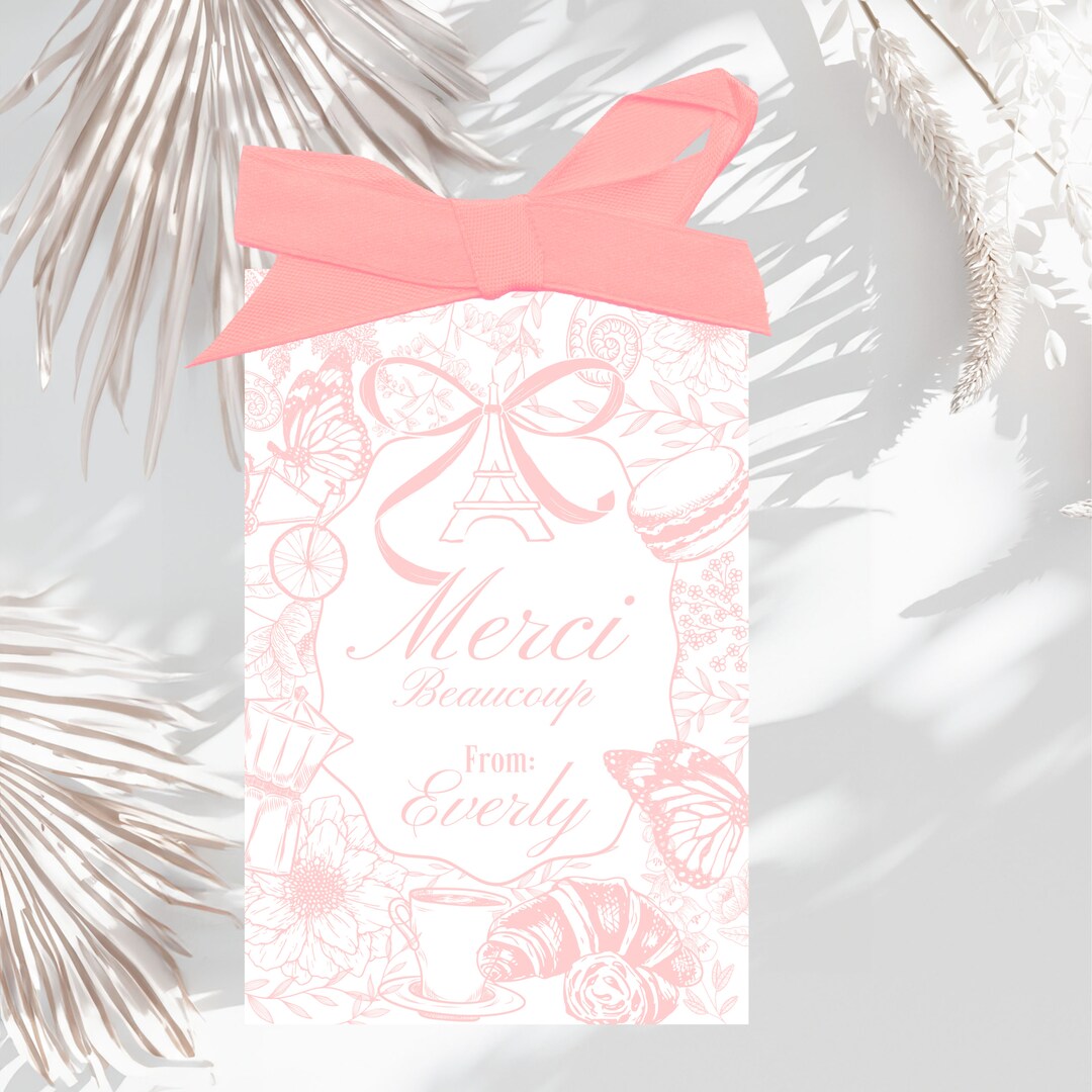 Editable Paris Party Merci Thank You Tags Butterfly Garden Eiffel Tower ...