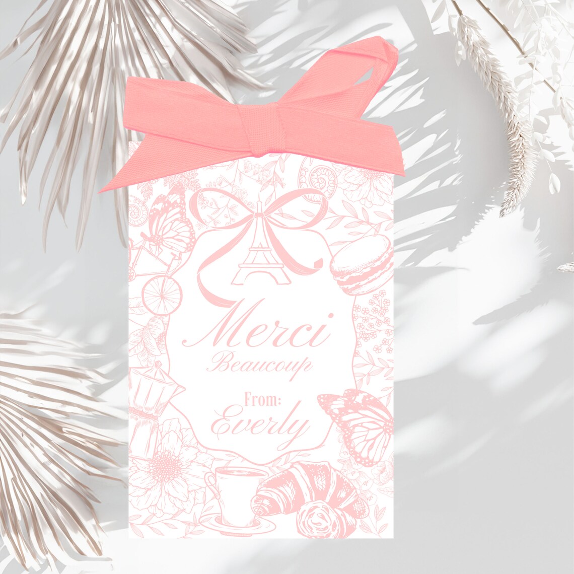 Editable Paris Party Merci Thank You Tags Butterfly Garden Eiffel Tower ...