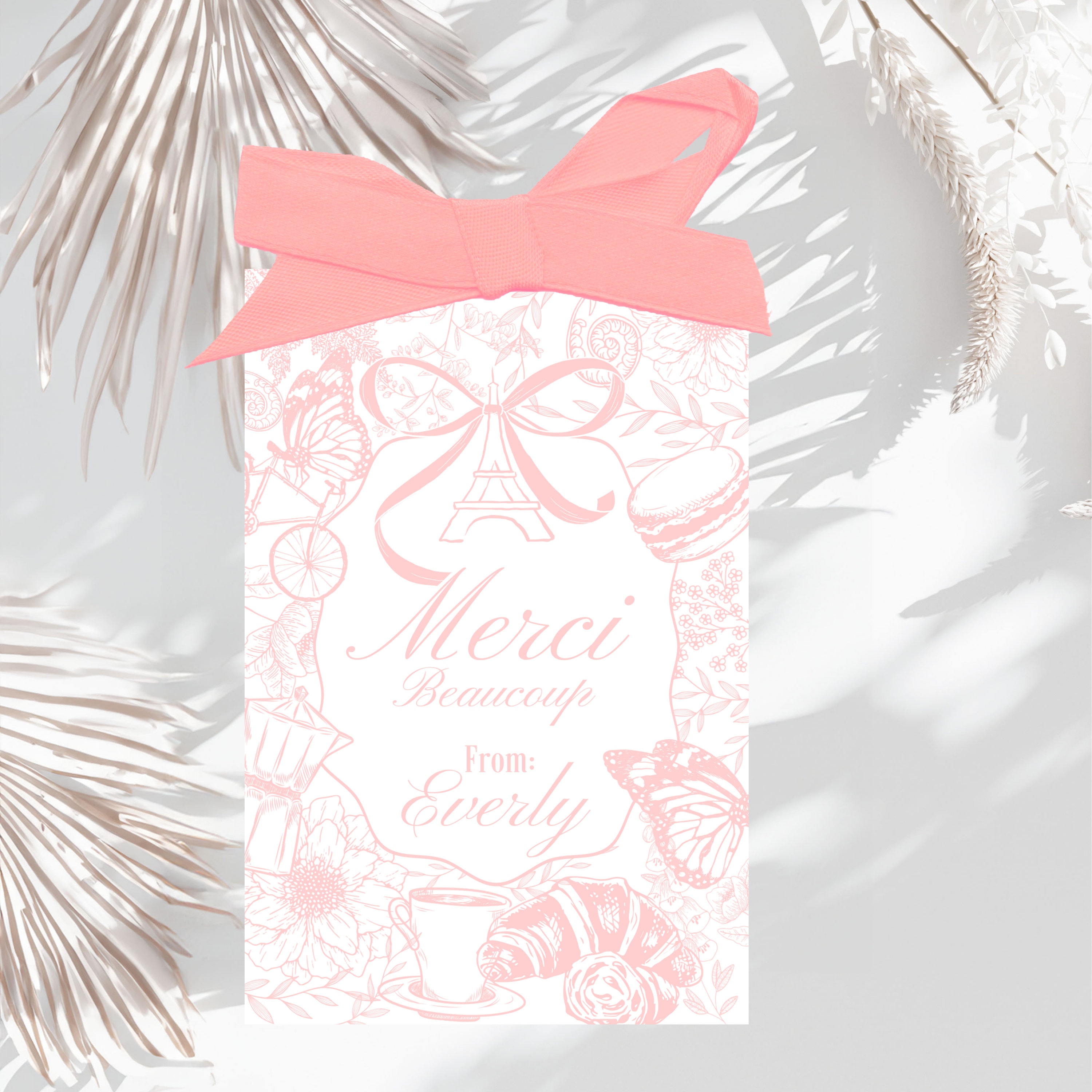 Editable Paris Party Merci Thank You Tags Butterfly Garden Eiffel Tower ...