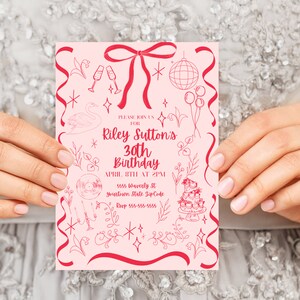 Editable Fancy Bow Disco Party Invites, Bow Garden Theme Party Coquette ...