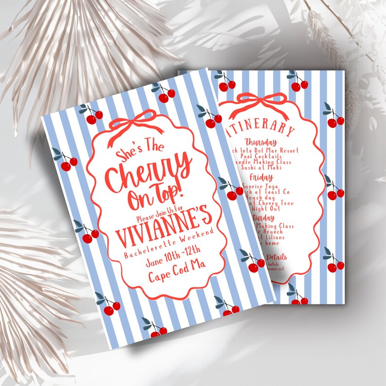 Editable Cherry on Top Bachelorette Invites Bow Theme Party Coquette ...