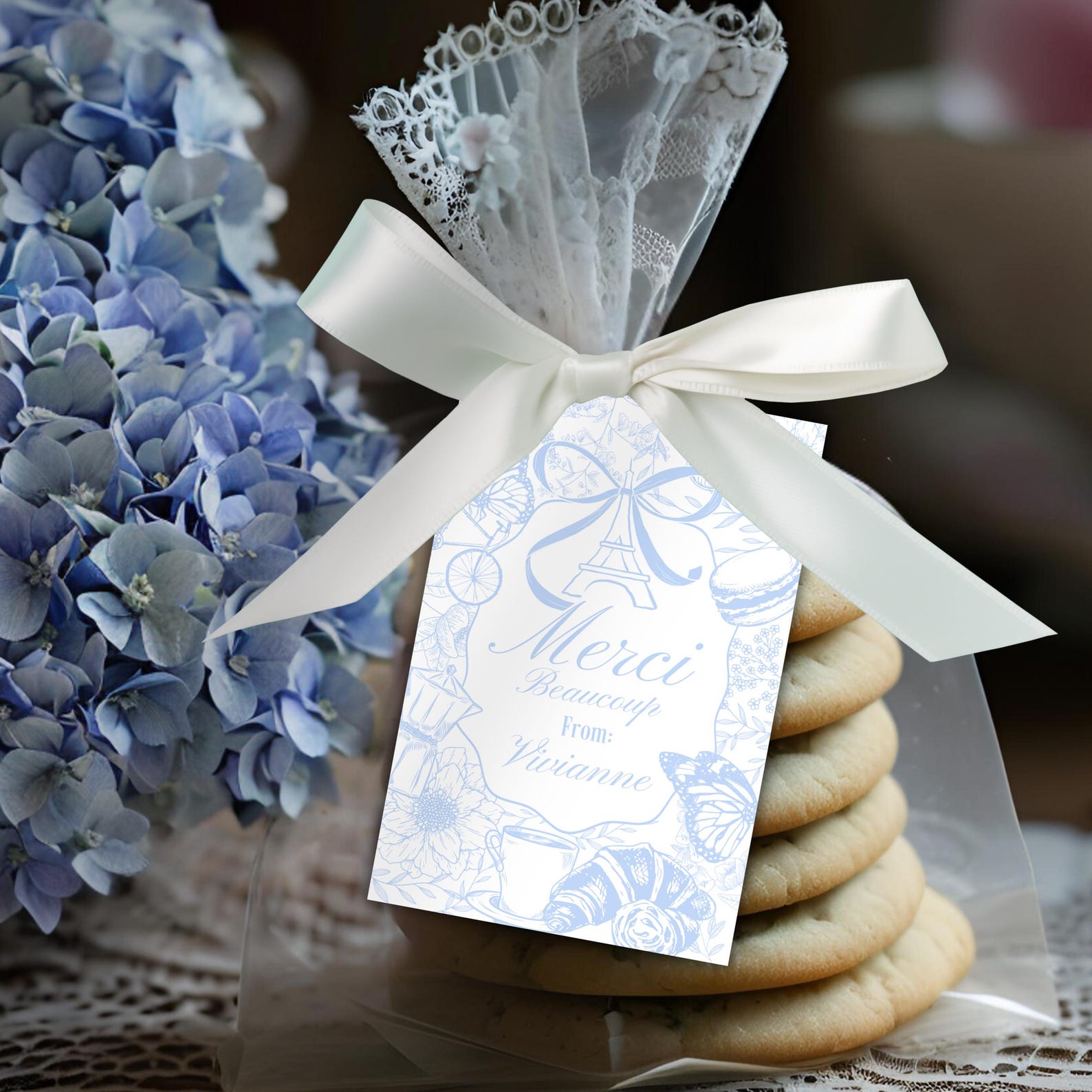 Editable Paris Merci Thank You Tags Blue Baby Shower Garden Eiffel ...