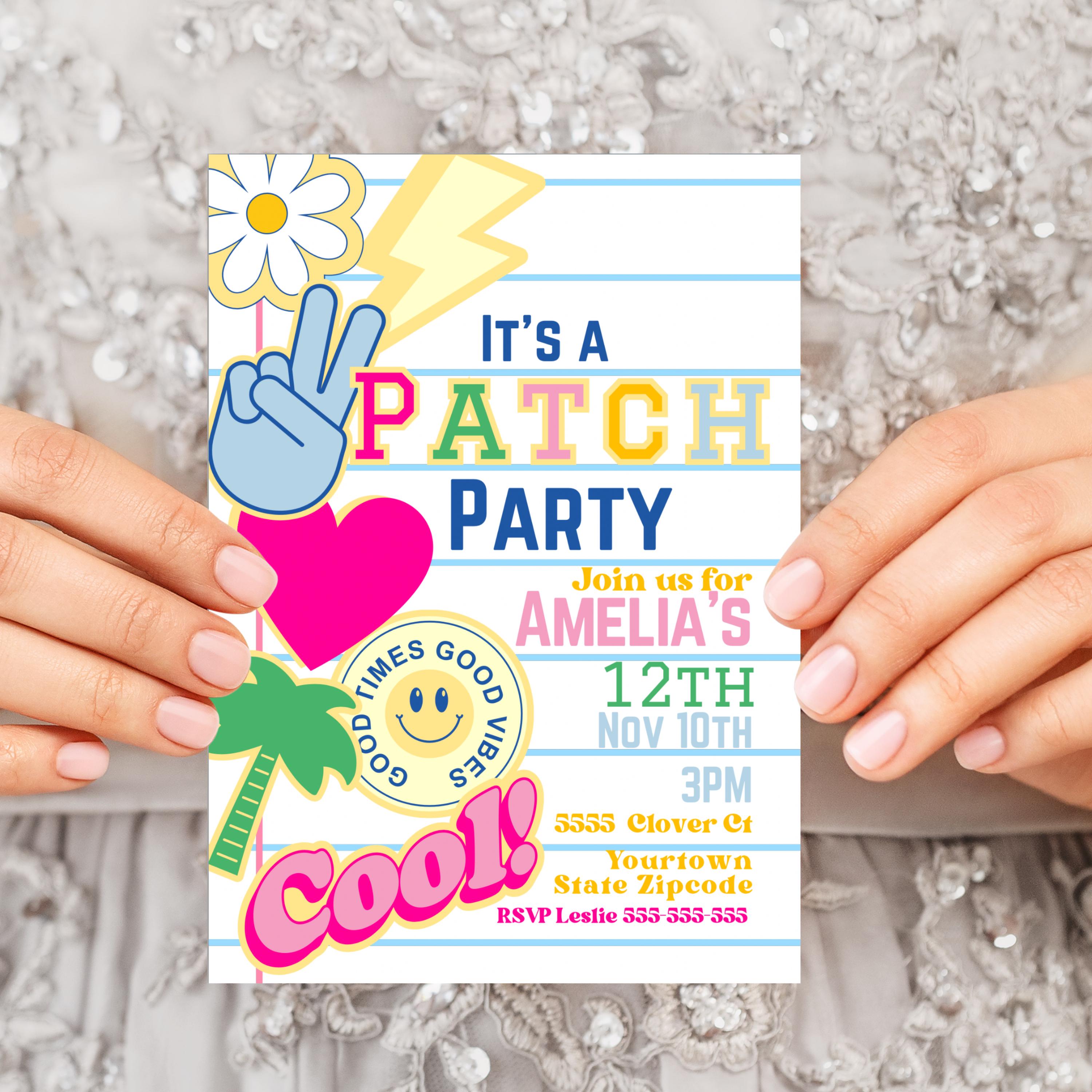 Editable Patch Party 90s Party Invitation Patches Themed Printable ...