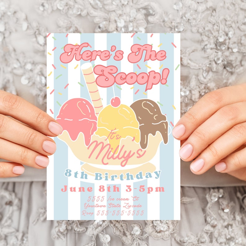 Editable Ice Cream Party Heres the Scoop Invitation Popsicle Party Ice ...