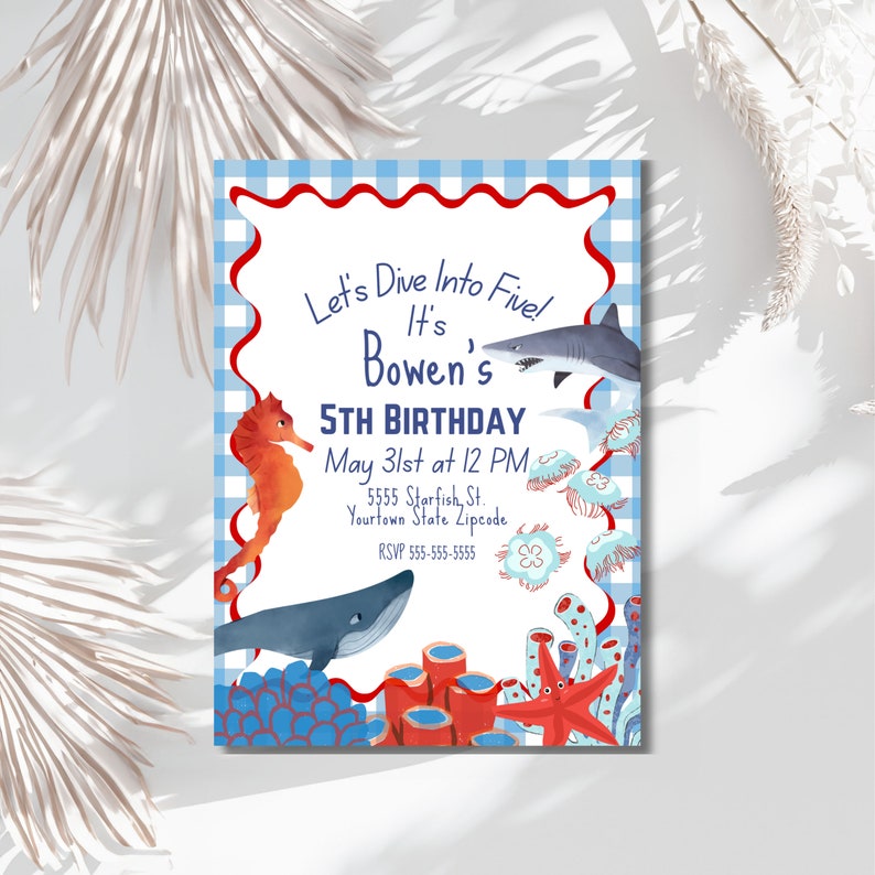 Editable Dive Into Five Invitation Beach Pool Party Boys 5th Birthday ...