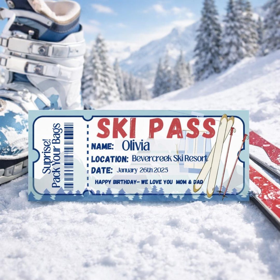 Editable Ski Pass Template, Suprise Skiing Trip Boarding Pass ...