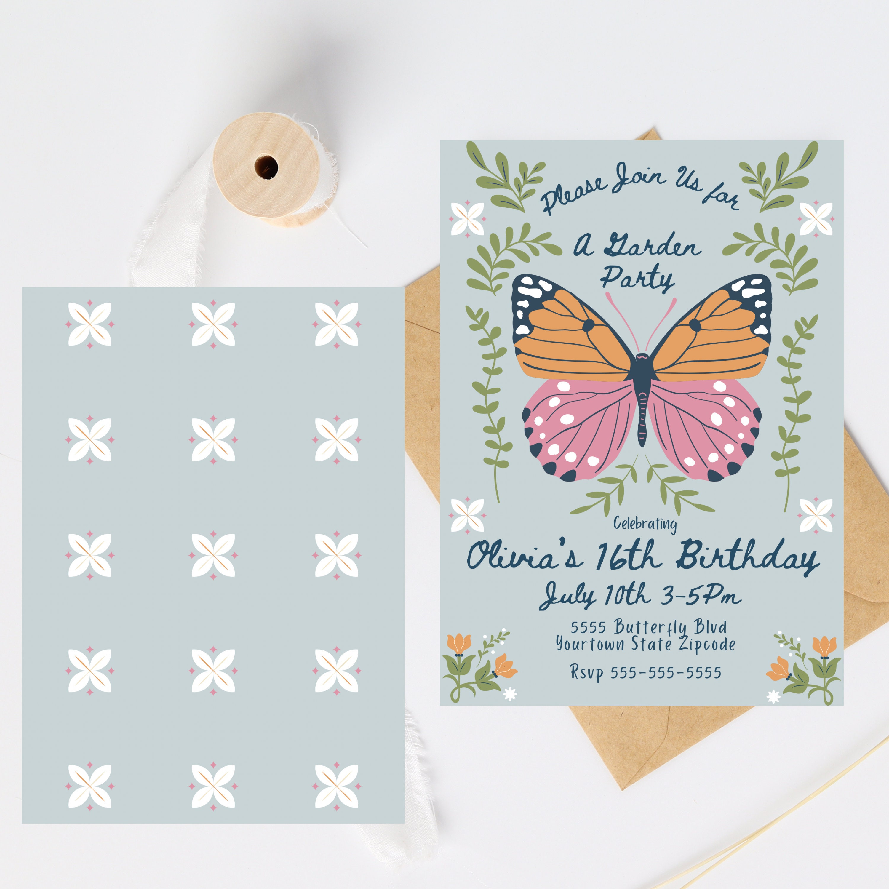 Editable Butterfly Themed Birthday Party Invite Garden Party Enchanted ...