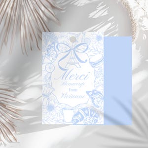 Editable Paris Merci Thank You Tags Blue Baby Shower Garden Eiffel ...