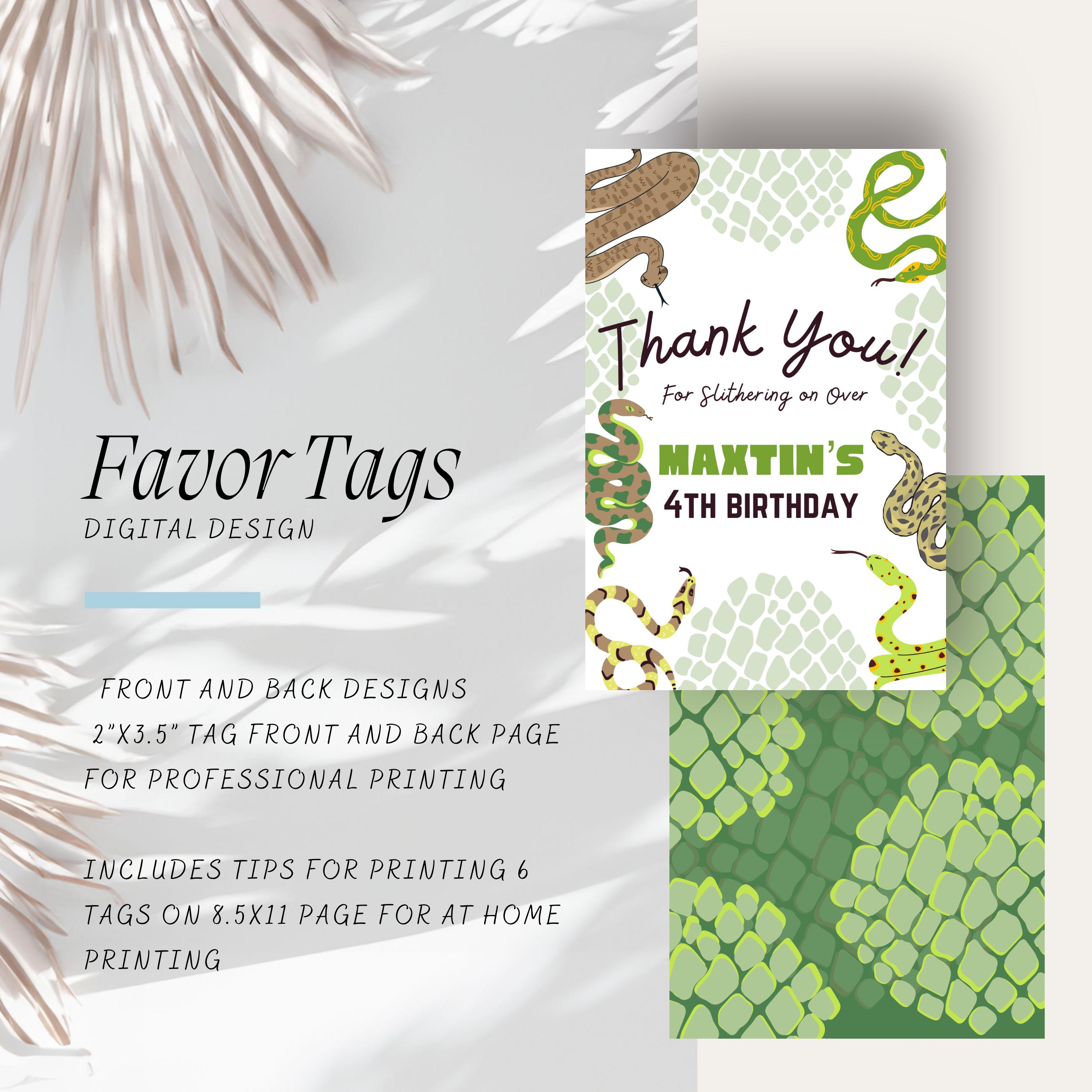 Editable Snake Theme Thank You Tags , Slither on Over Reptile Gift ...