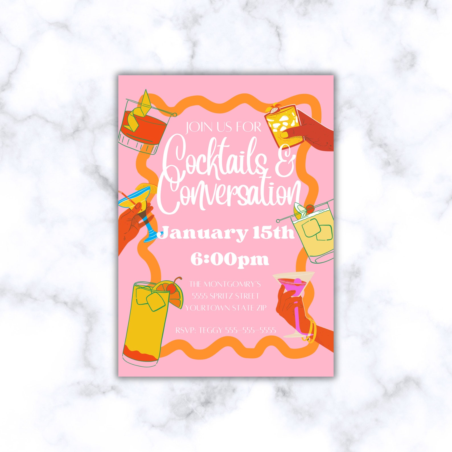 Editable - Retro Cocktail Party Invitation 60s Cocktail Invite Retro ...