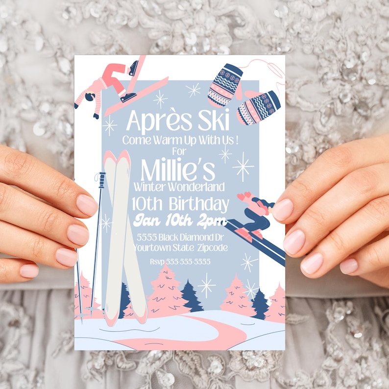 Retro Apres Ski Birthday Invitation, Winter Ski Party (digital Template ...