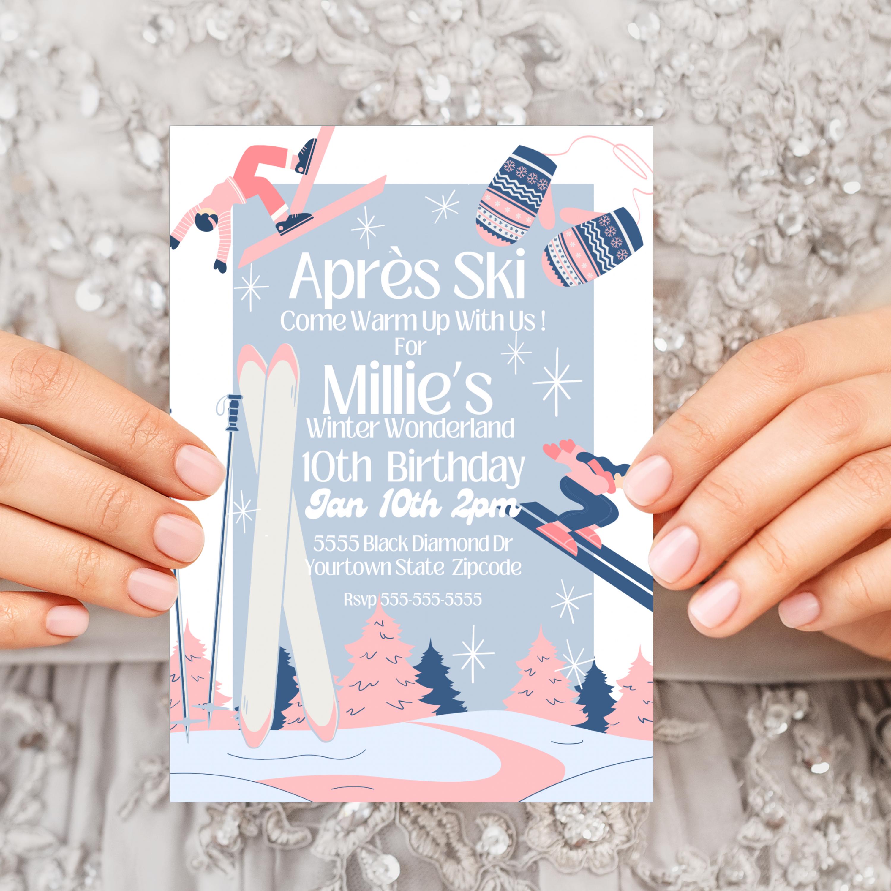 Editable Apres Ski Party Birthday Invite . Retro Ski Party, Cabin Party ...