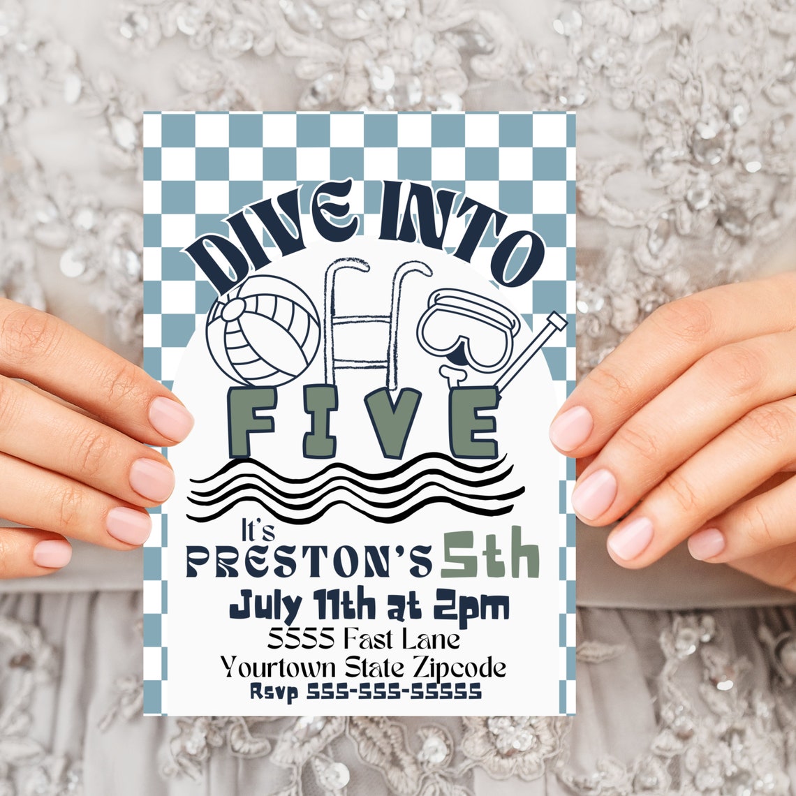 Editable Dive Into Five Invitation Pool Party Cool 5th Birthday Party ...