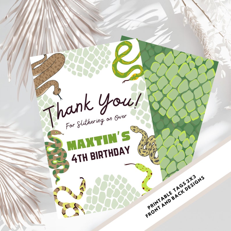 Editable Snake Theme Thank You Tags , Slither on Over Reptile Gift ...