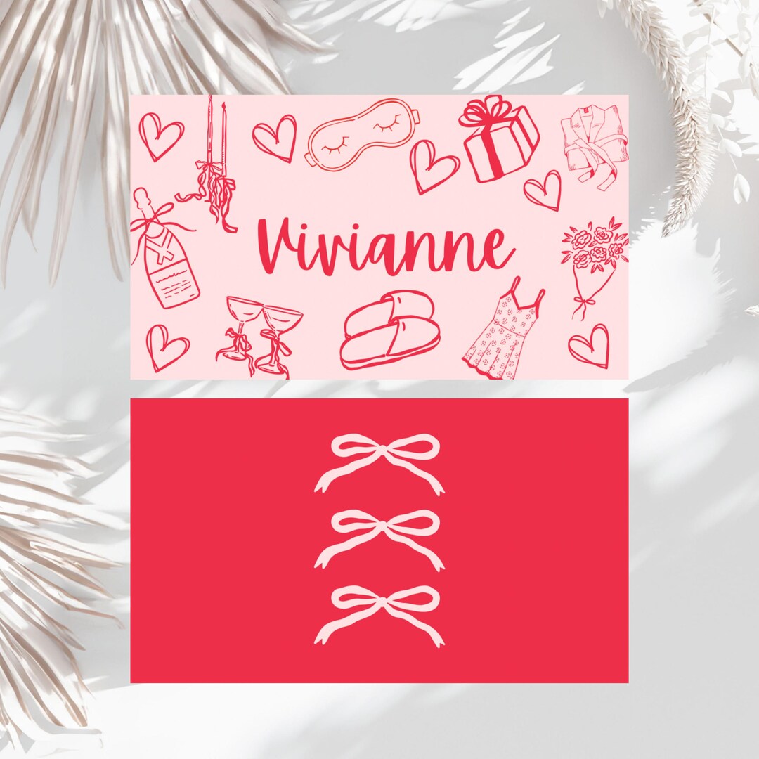 Name Tag Coquette Girls Night Pjs and Prosecco Galentines Gift Tag Bow ...