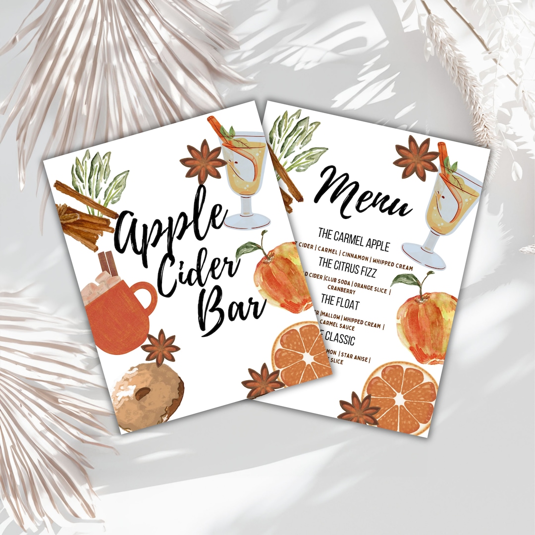 Editable Hot Apple Cider Bar Apple Cider Station Sign Menu Labels Baby ...