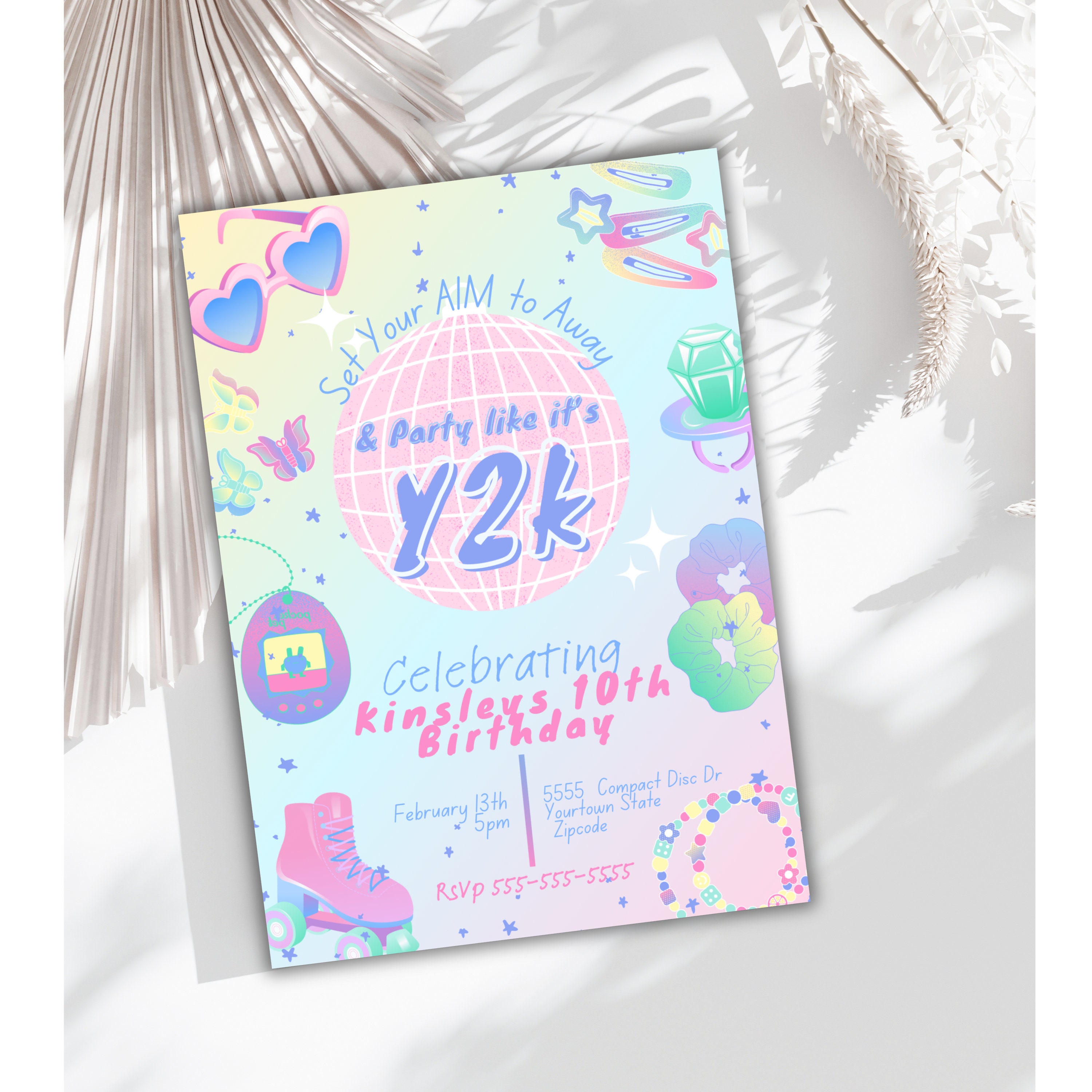 Girls Y2k Theme Invite , Pastel Invitation Back to The, 2000s Party ...