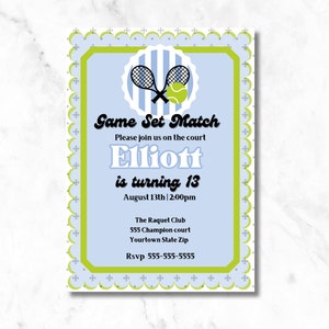 Tennis Lovers Printable Tennis Invitation Tennis Birthday Invite Tennis ...