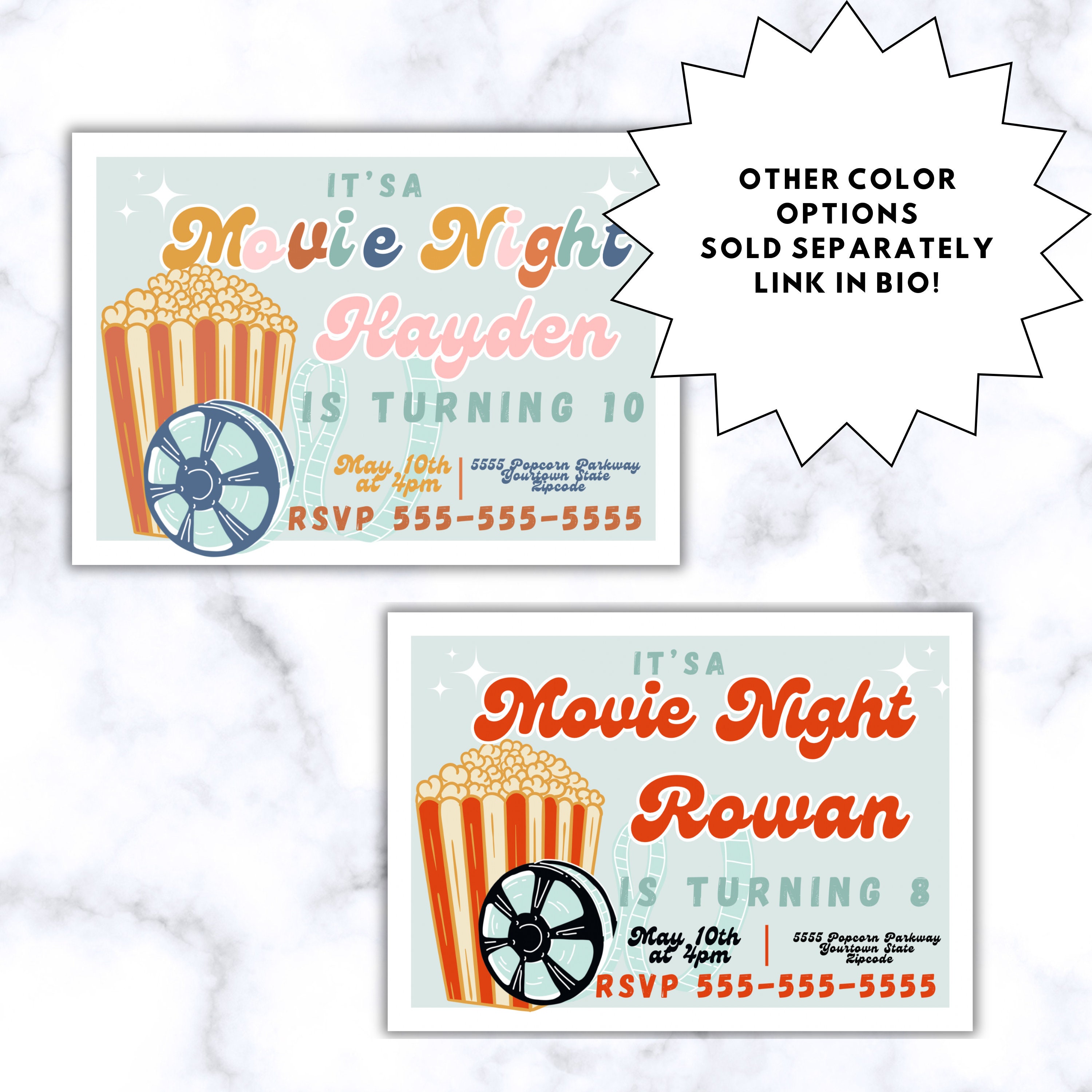 Editable Movie Party Invitation, Retro Movie Night Theater Birthday ...