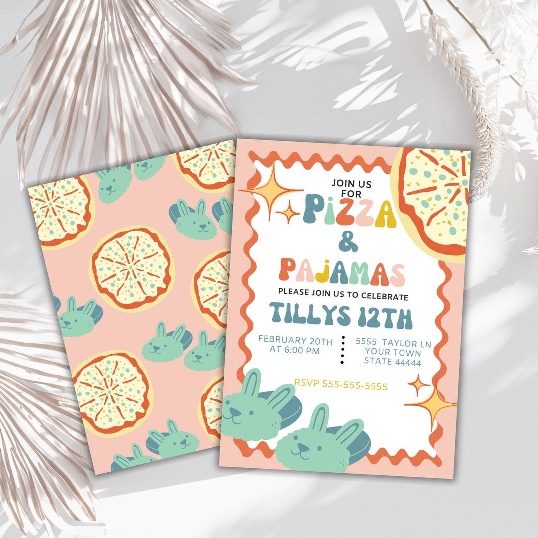Sleepover Invitation Pizza and Pajamas Slumber Party Pizza Party Invite ...