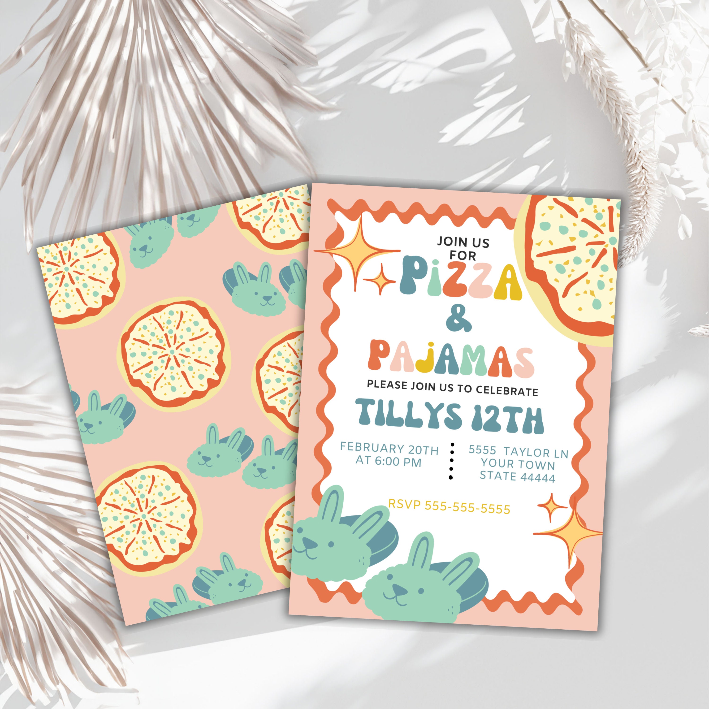 Pizza Pajama Party Invitation - Fun Slumber Party Invite (digital ...