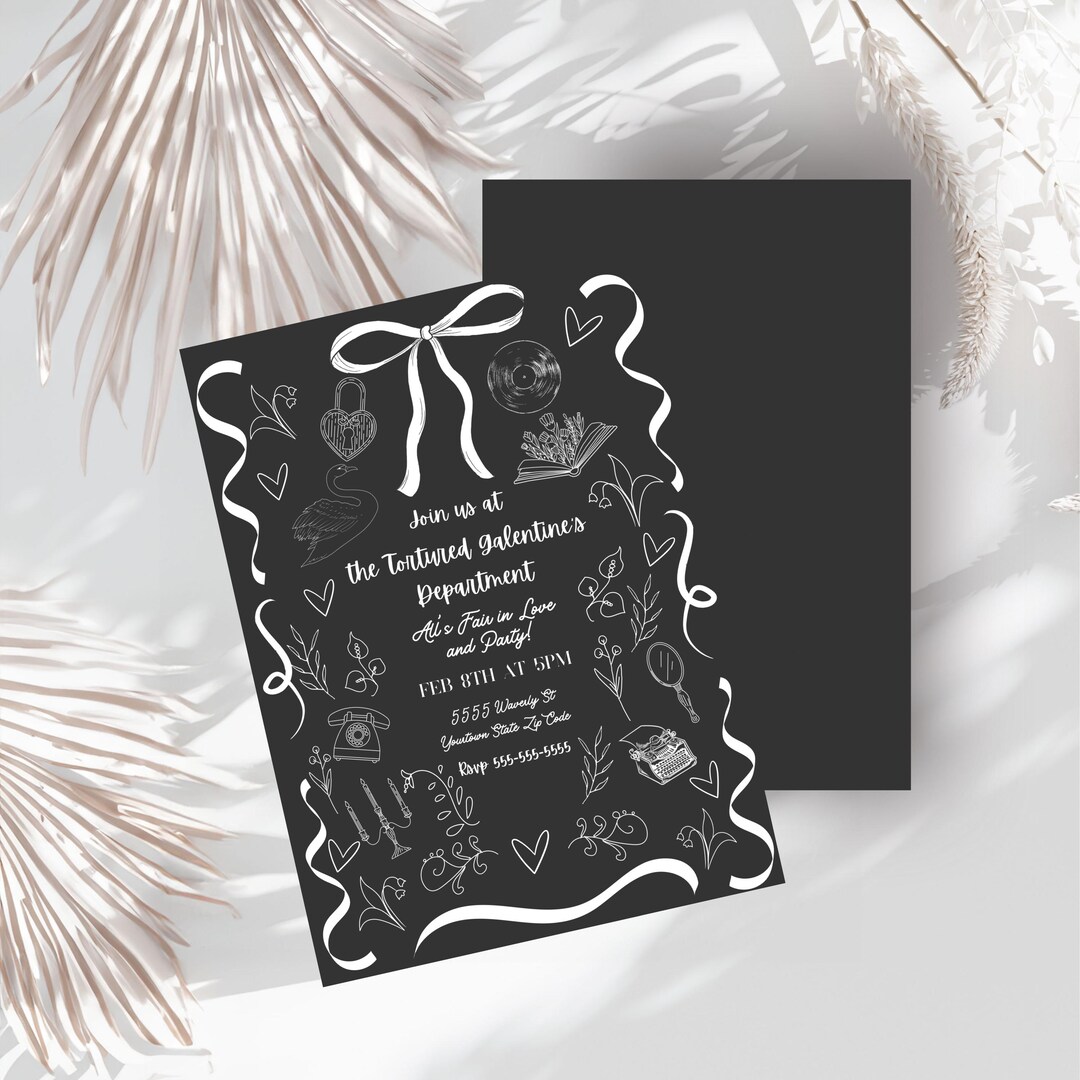 Editable TTPD Galentines Fancy Bow Invite Swiftie Cake and Champagnes ...