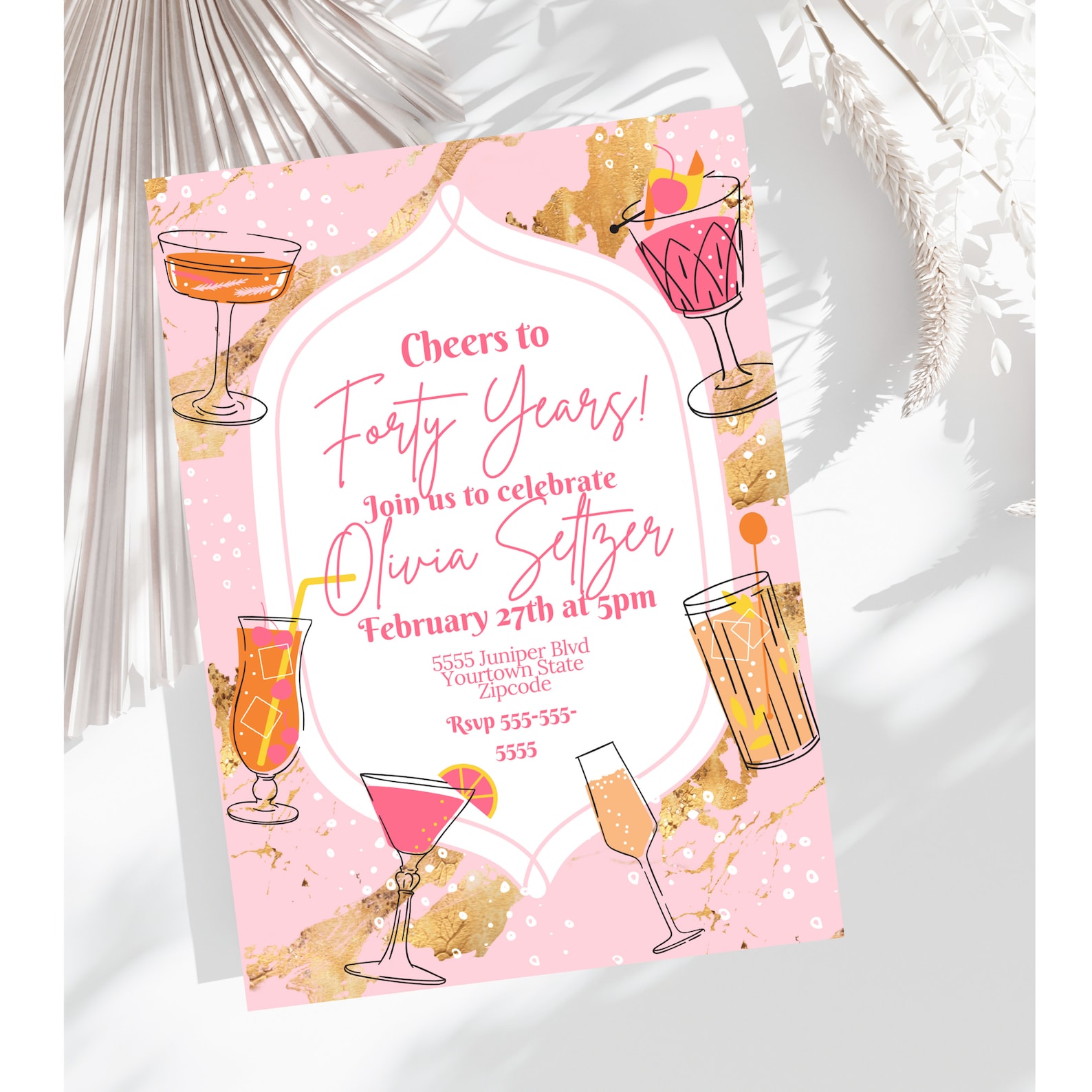 Editable 40th Birthday Invite . Cheers to 40 Years Party Printable ...