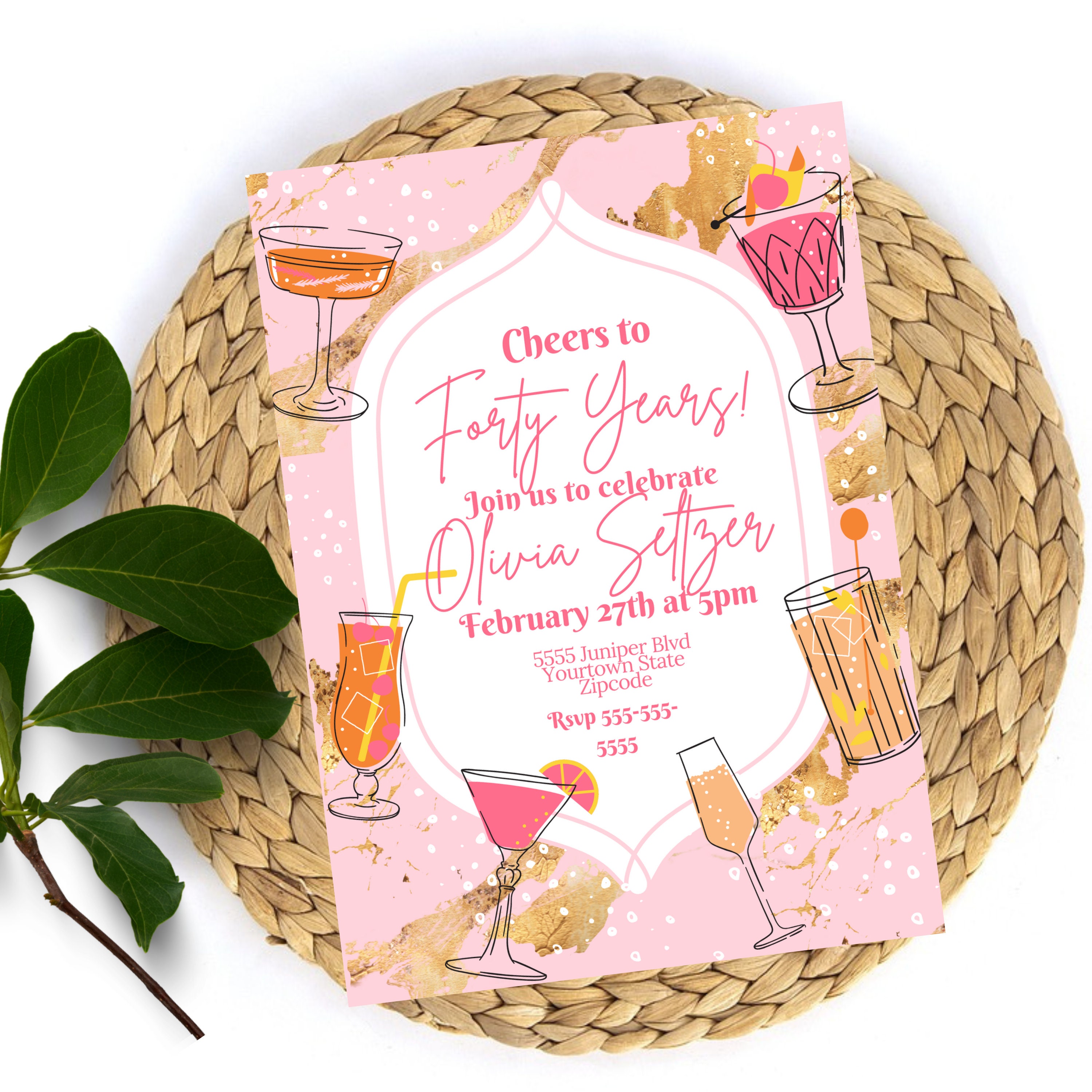 Editable 40th Birthday Invite . Cheers to 40 Years Party Printable ...