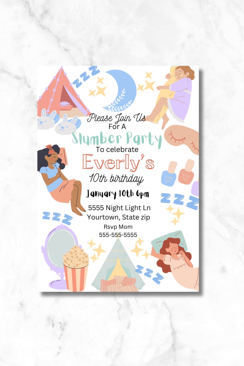 Tent Sleepover Party, Pastel Invitation - Slumber Party Invite- Pajama ...