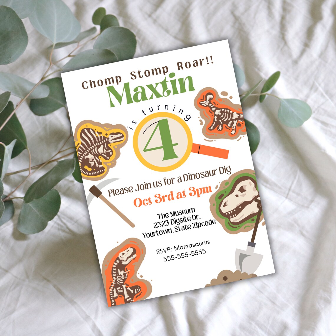 Editable Dinosaur Dig Party Birthday Invitation -dino Bones Excavation ...